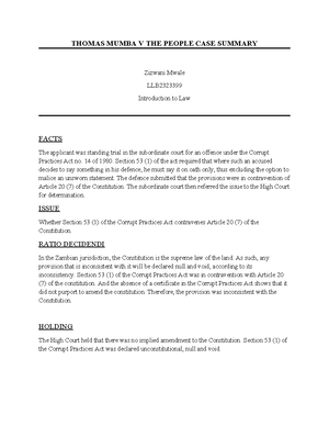 Mwewa Murono V THE People - MWEWA MURONO V THE PEOPLE CASE SUMMARY ...