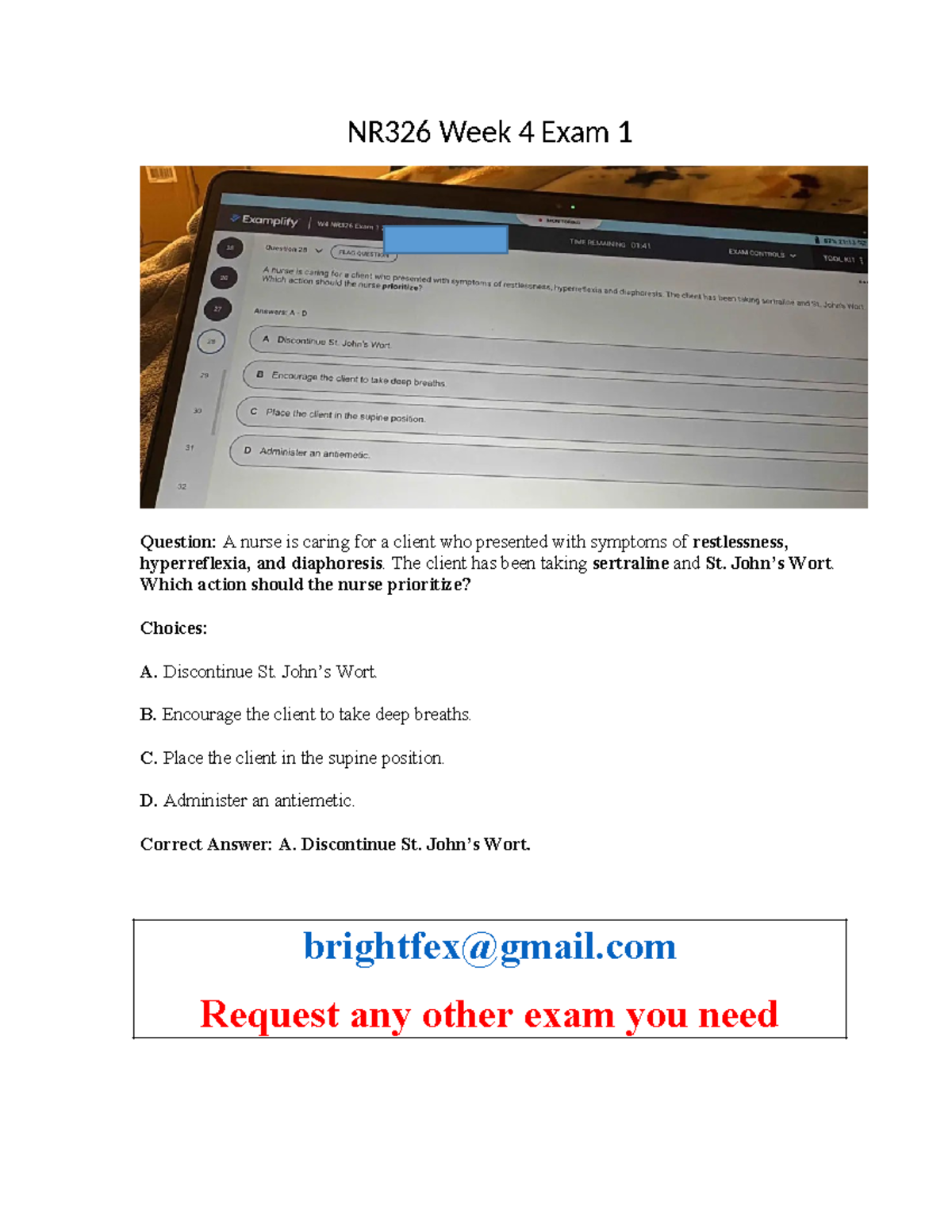 NR326 Week 4 Exam 1: Prioritizing Nursing Interventions and Sleep ...