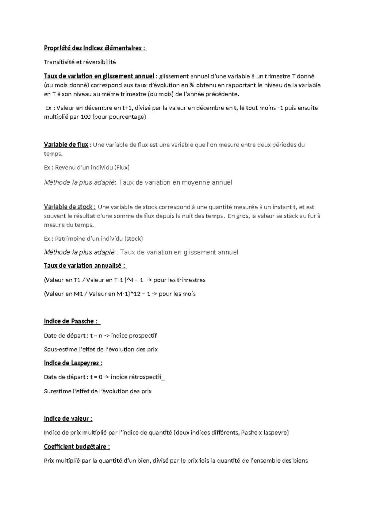Formules Statistiques et Indices Élémentaires L1 - Fiche de Synthèse ...