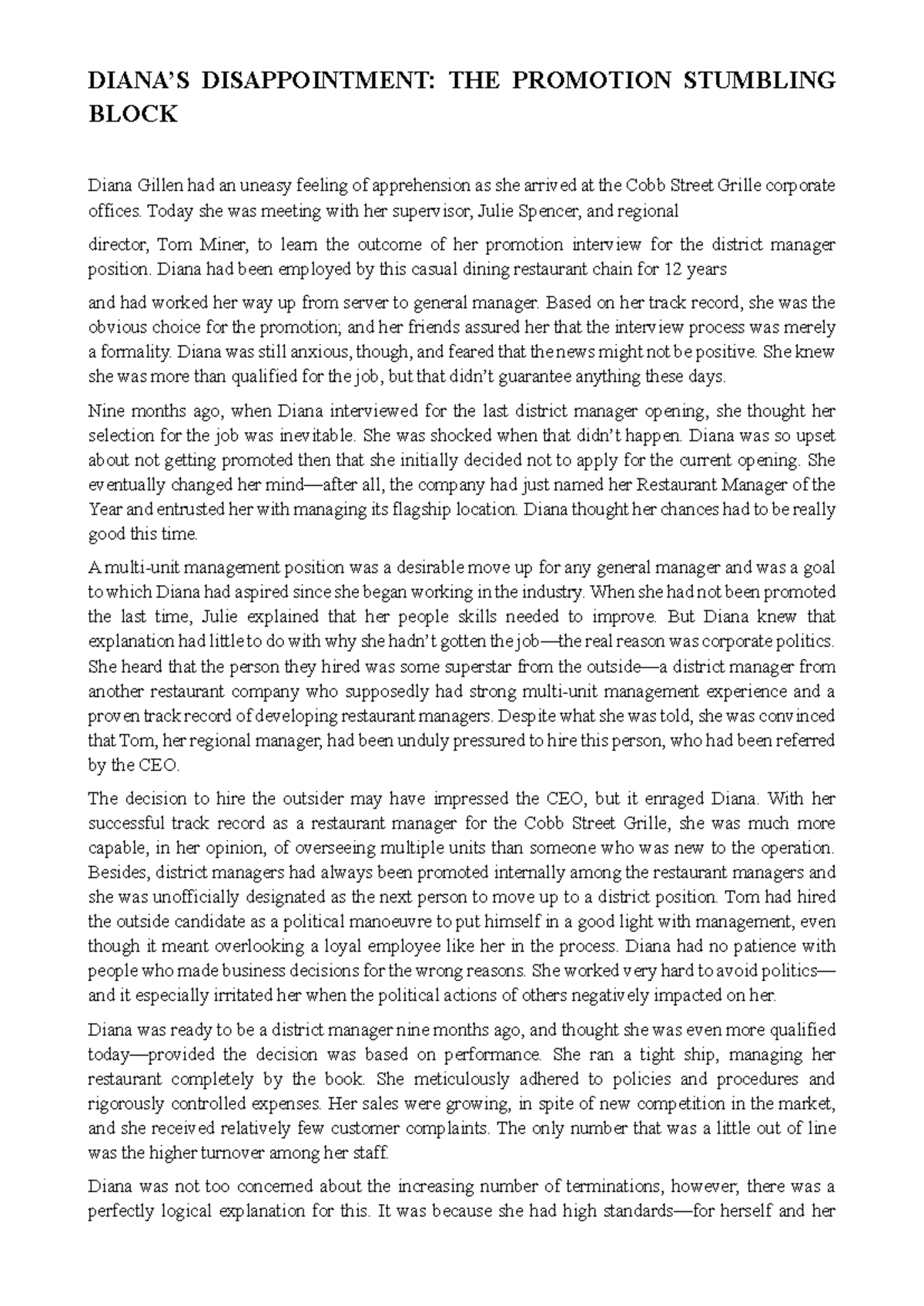 Case Study: Diana's Disappointment & Promotion Challenges in Management ...