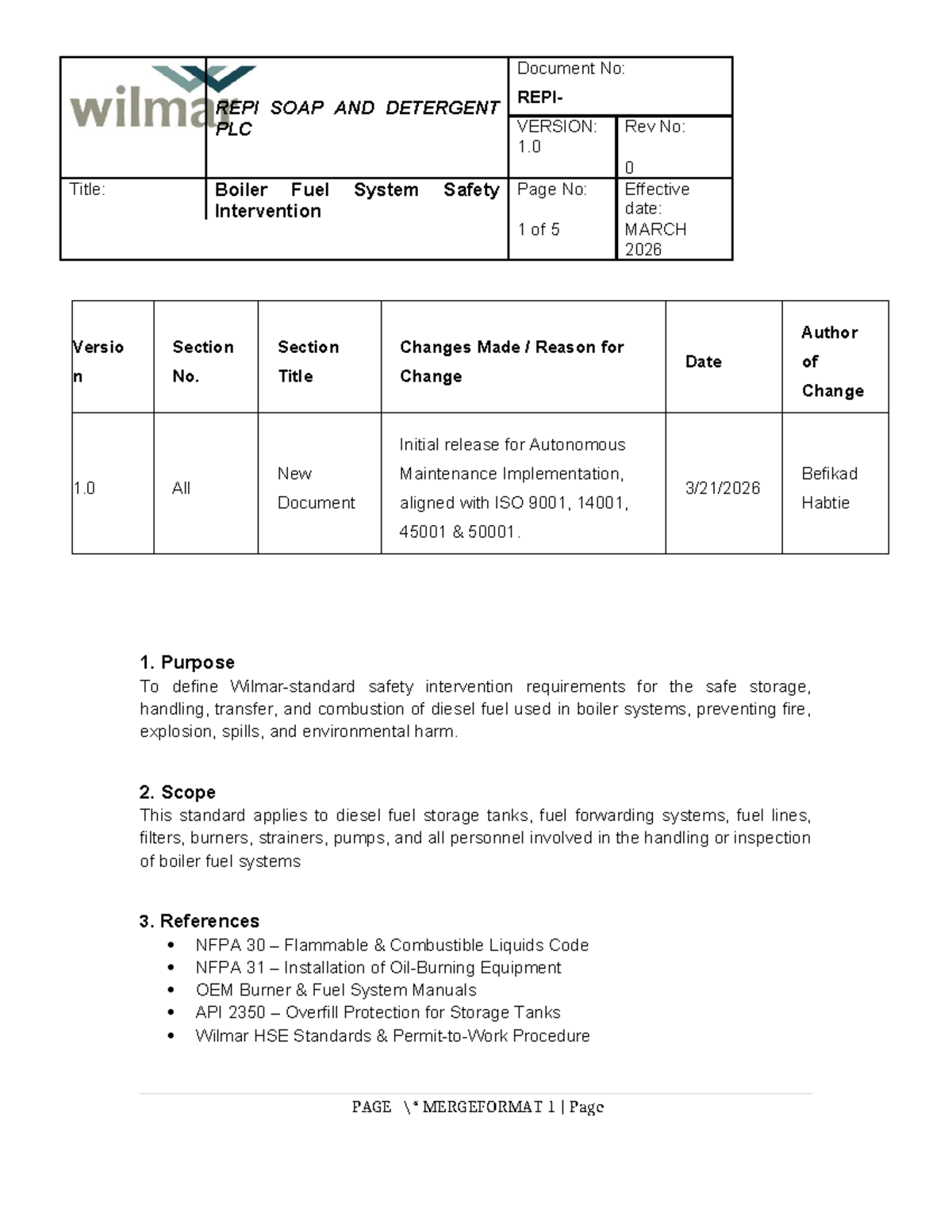 Boiler Fuel System Safety Intervention - REPI PLC 1.0 - Studocu