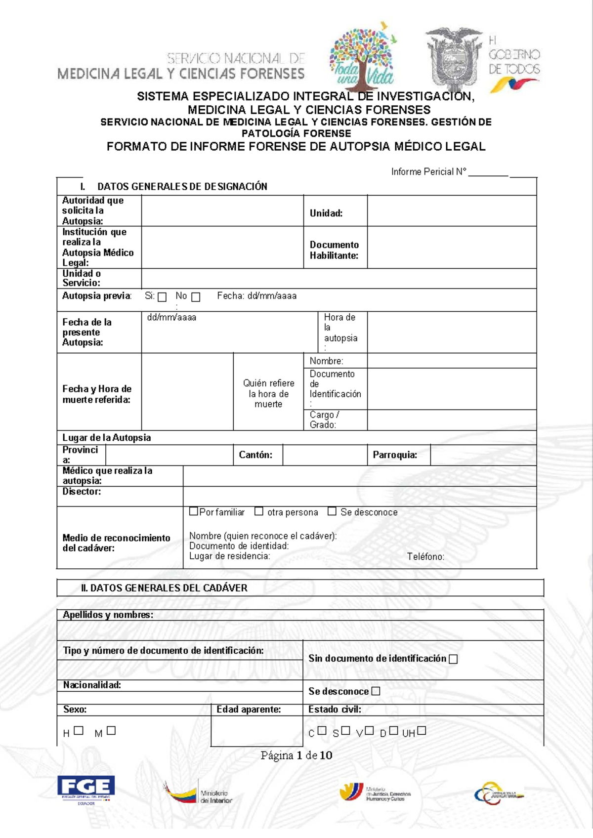 Formato de Informe Forense de Autopsia Médico Legal - Informe Pericial ...