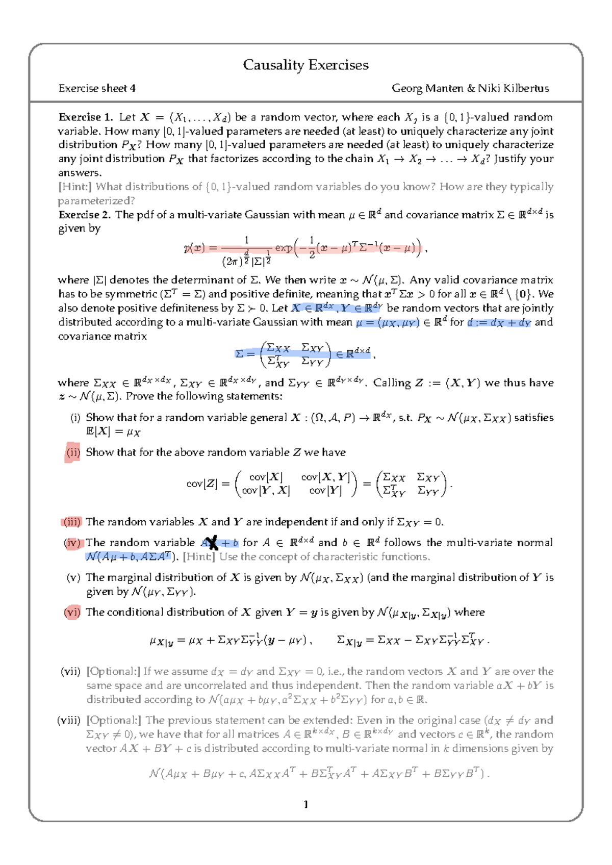 Causality Exercises: Joint Distributions and Gaussian Properties - Studocu