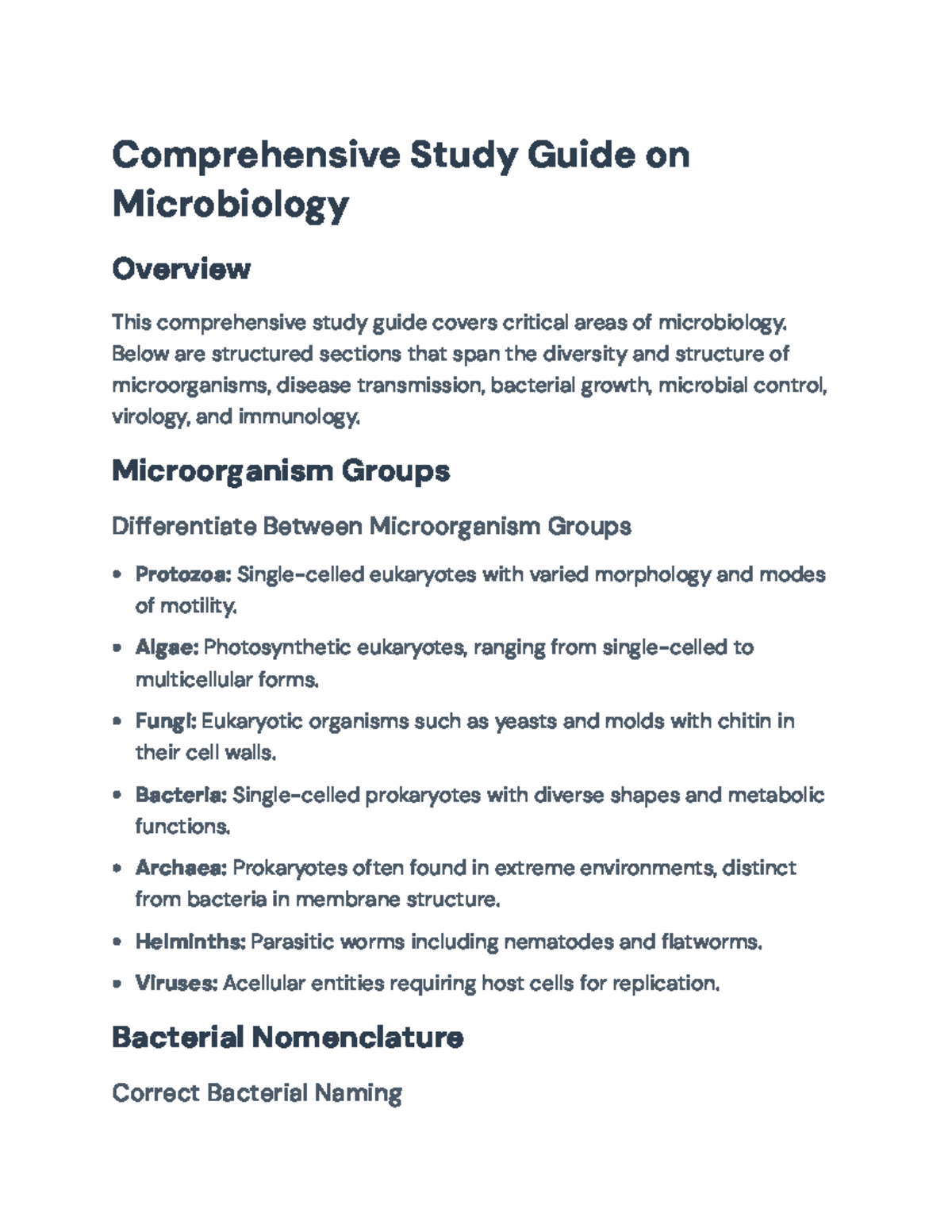 Comprehensive Microbiology Study Guide (Course Code: MICR 101 ...