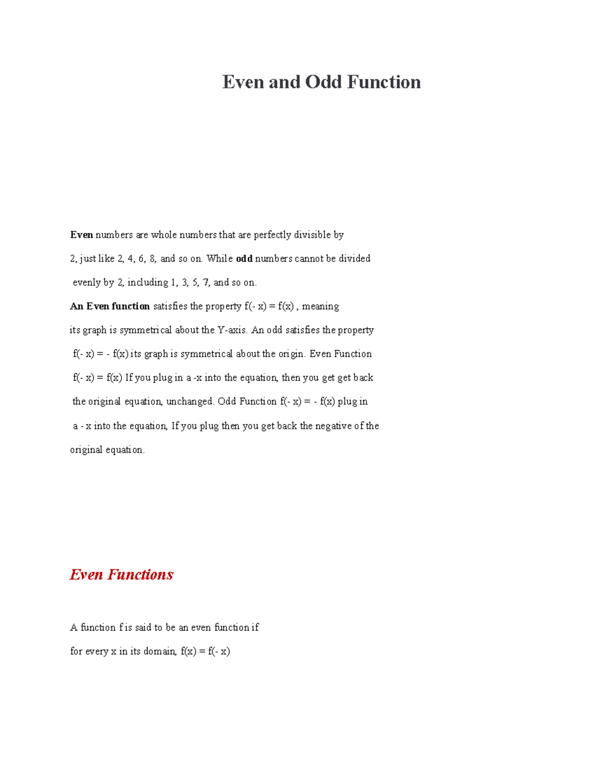 Even and Odd Functions: Properties and Examples - Studocu