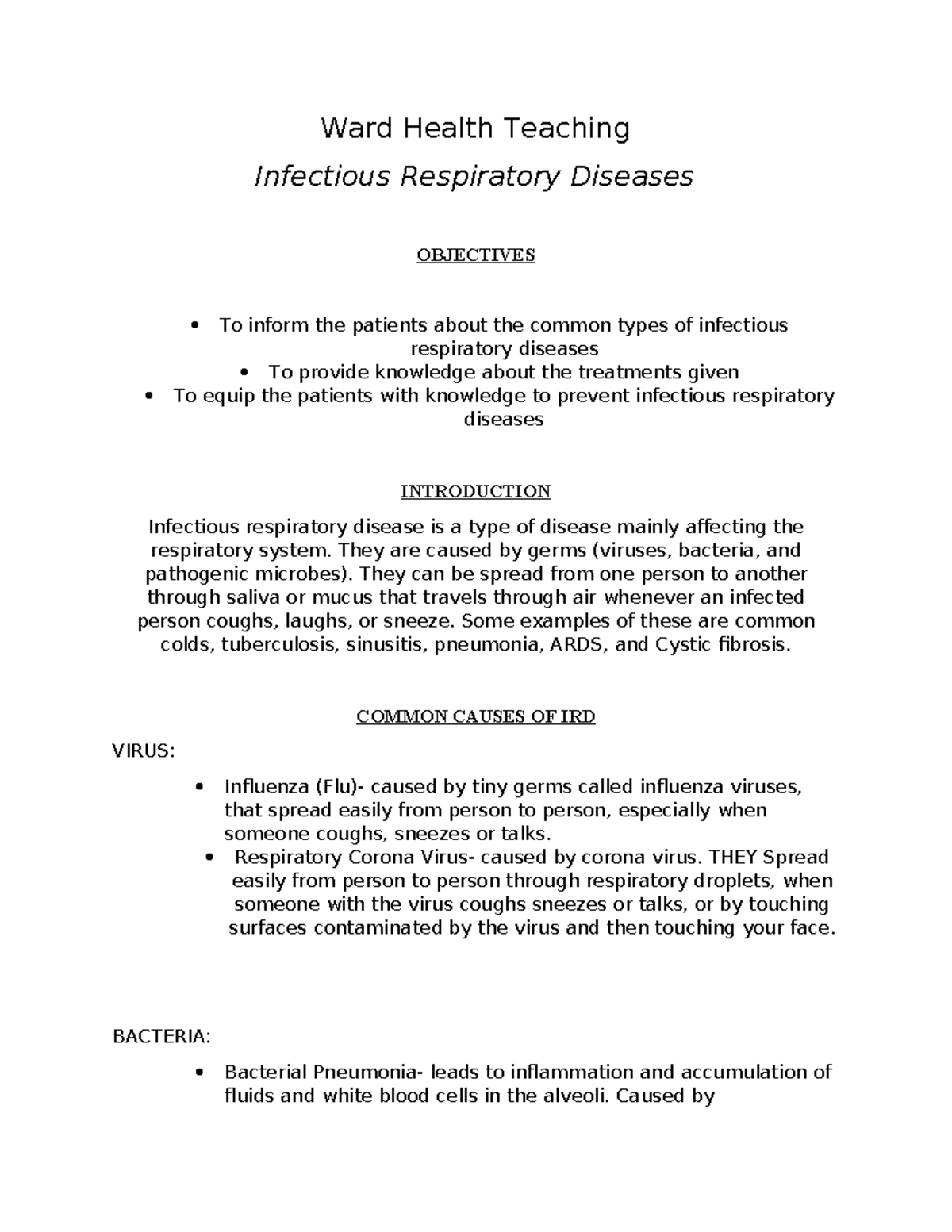 WARD Health Teaching Pedia - Ward Health Teaching Infectious ...