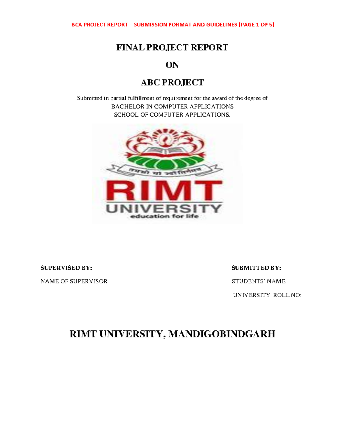 Bca-project-report - Download option - BCA PROJECT REPORT – SUBMISSION FORMAT AND GUIDELINES ...