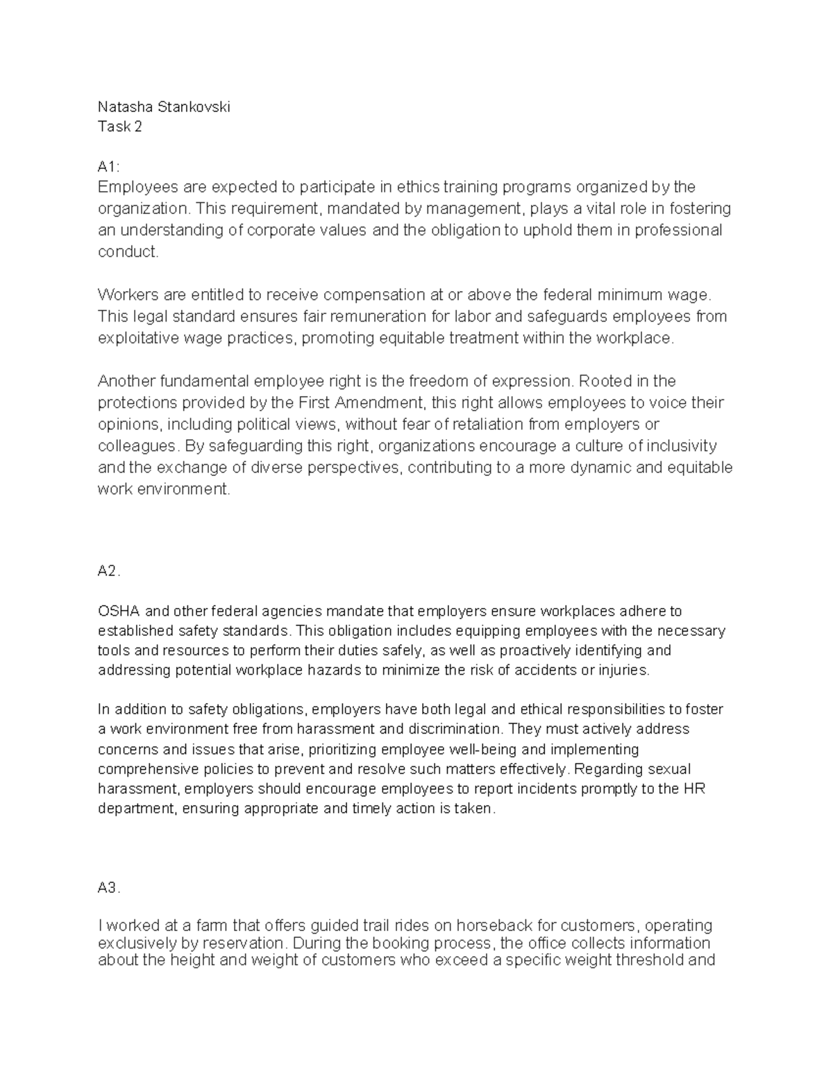 C717 Task 2 - Task 2 Assignment - Natasha Stankovski Task 2 A1 ...