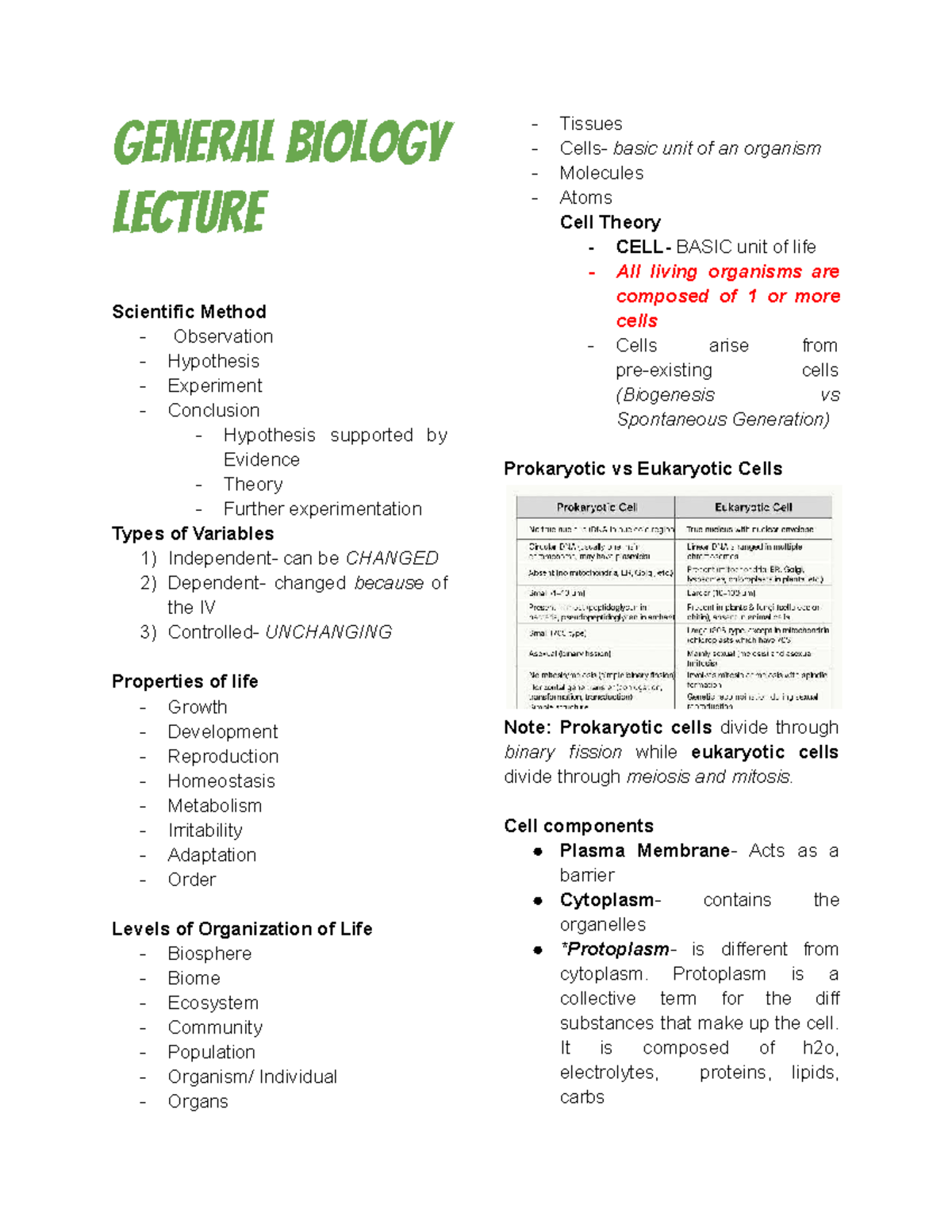 Gen Bio Final Exam Notes: Scientific Method & Cell Biology - Studocu