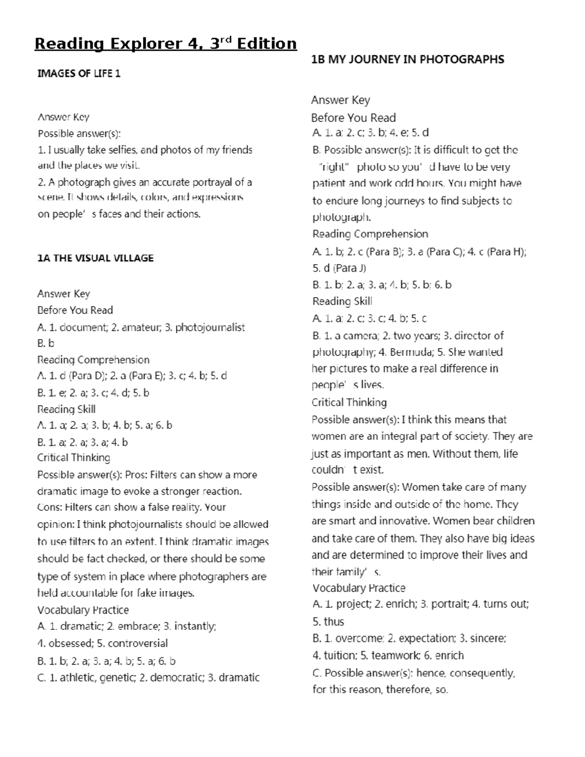 709334994 Reading Explorer 4, 3rd Edition Answer Key Review - Studocu