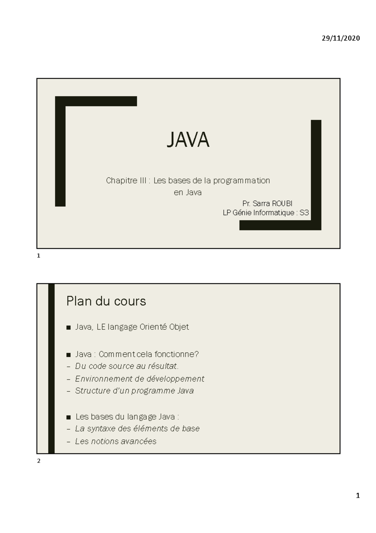 Cours 3 - Introduction à la Programmation Java avec Pr. Sarra ROUBI ...