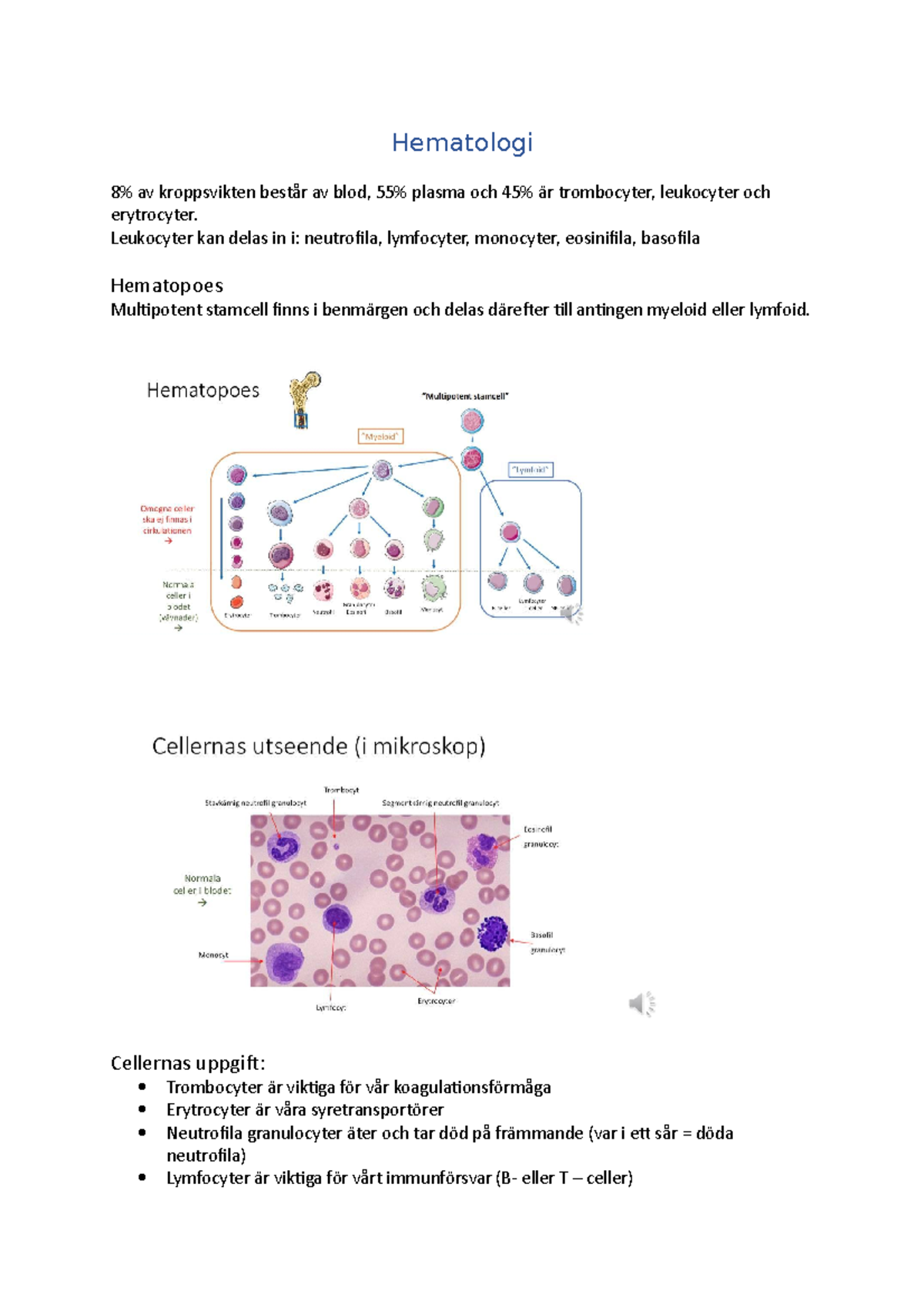 Hematologi, hemostas, njuren - Hematologi 8% av kroppsvikten består av ...