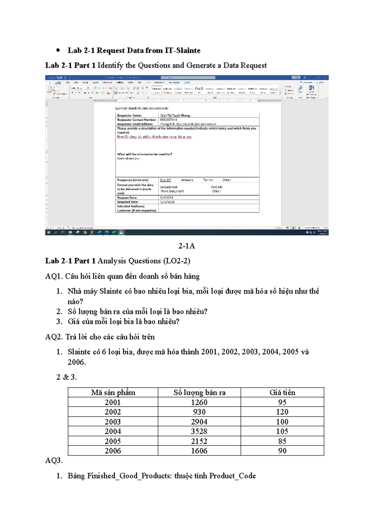 Lab 2: Phân Tích Dữ Liệu và Câu Hỏi Mục Tiêu (LO2-2, LO2-3) - Studocu