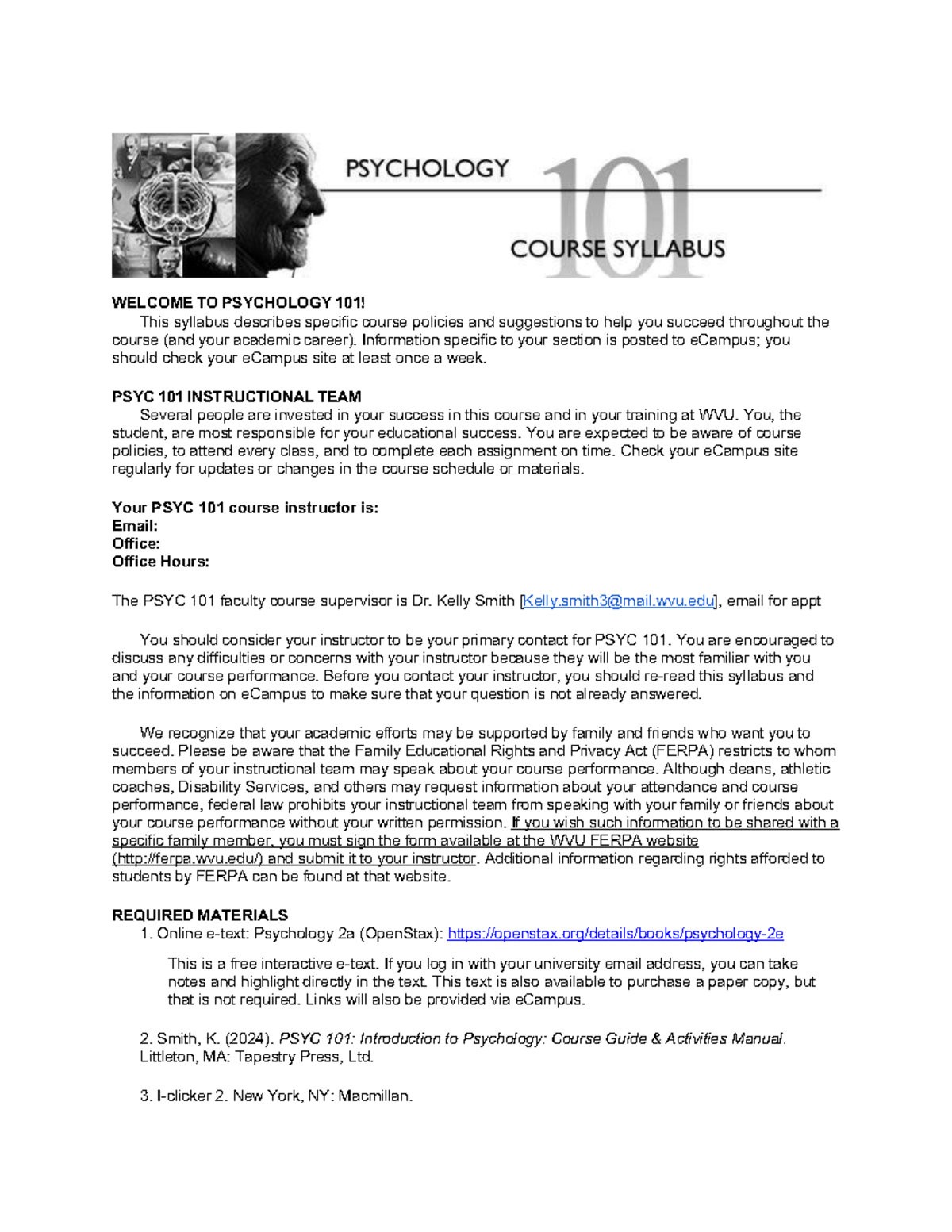 PSYC 101: Intro to Psychology Syllabus & Course Guidelines - Studocu
