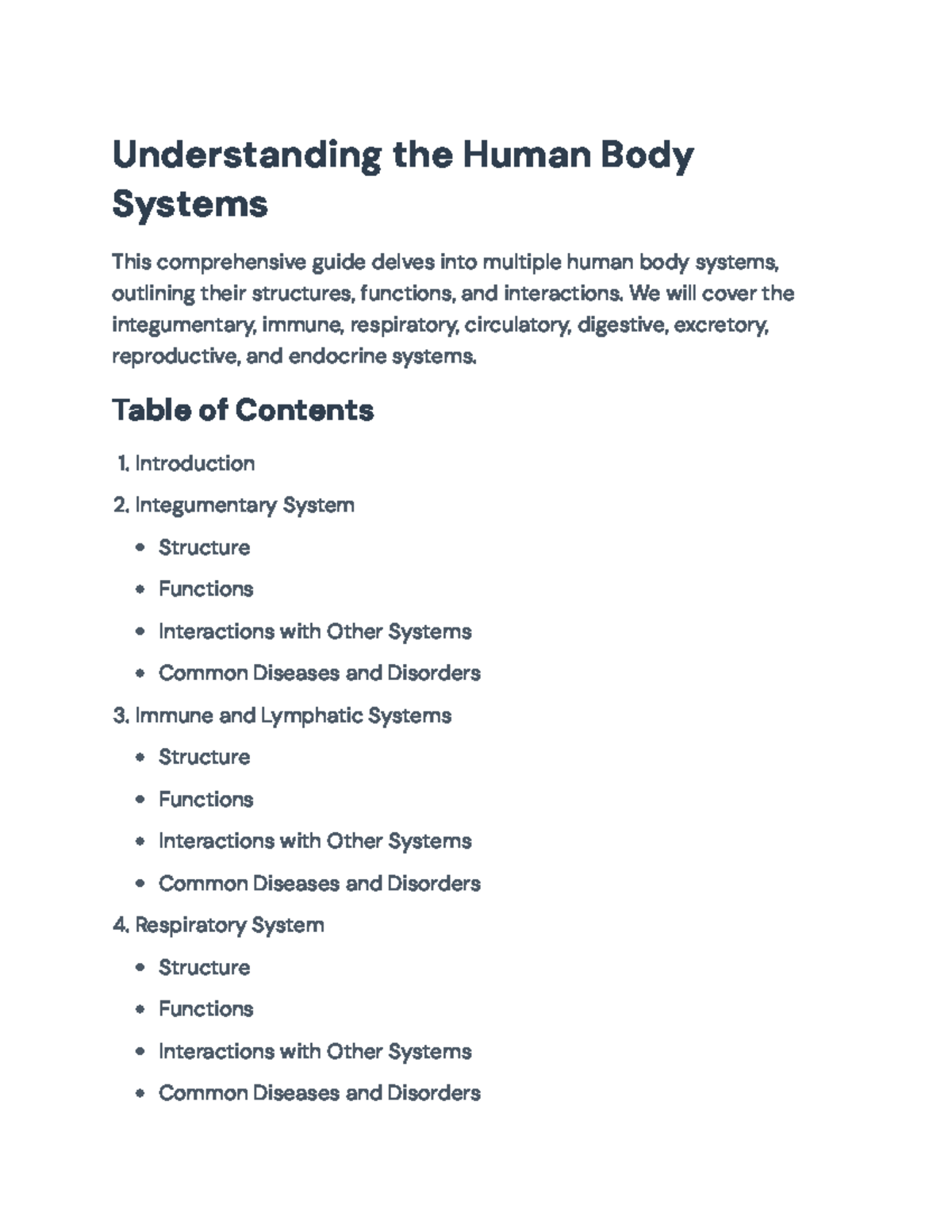 Understanding Human Body Systems: Structure, Functions, and ...