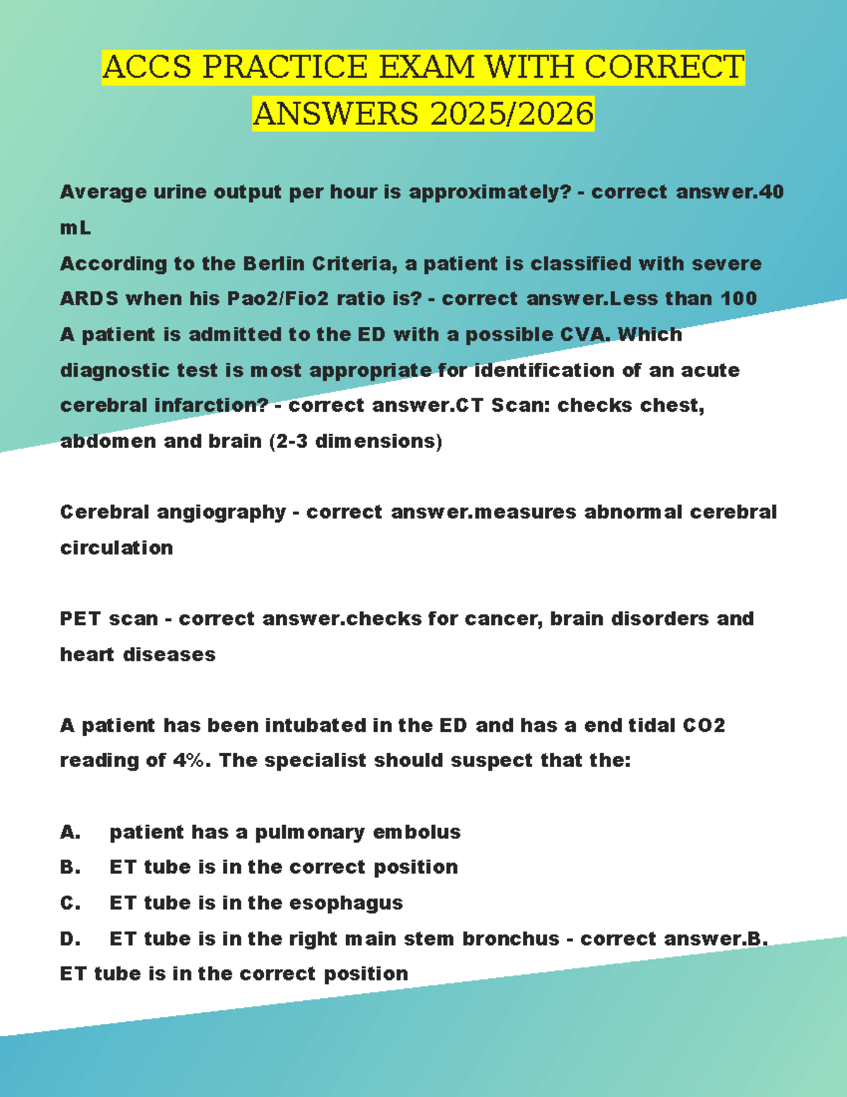 ACCS PRACTICE EXAM: KEY CONCEPTS AND CORRECT ANSWERS - Studocu