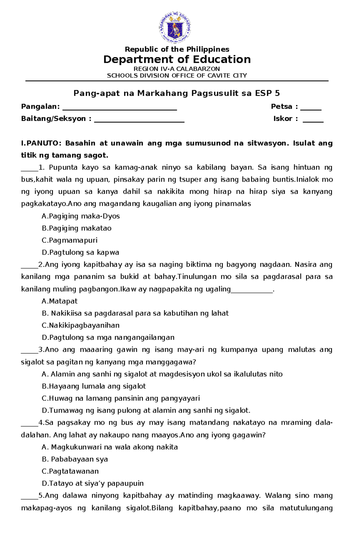 PT ESP 5 - Q4-2025 - assignment - Republic of the Philippines ...