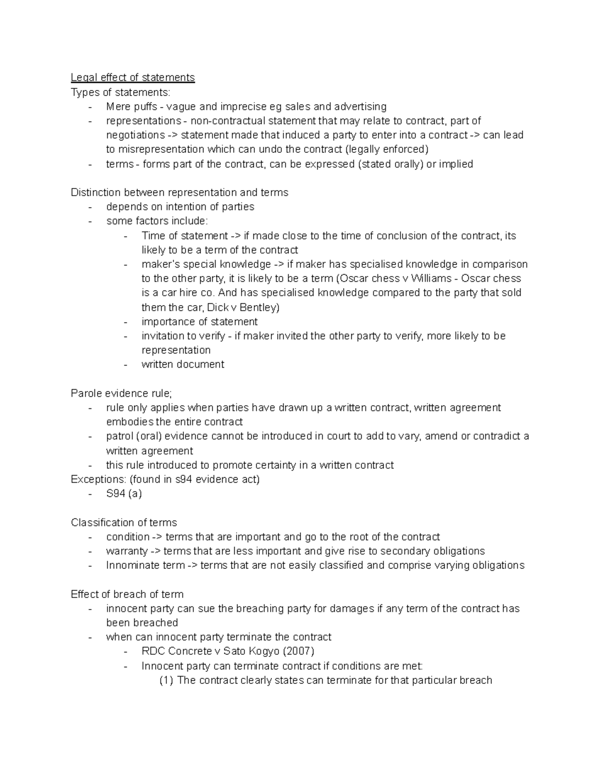 Business Law Sem 4: Legal Effects of Statements & Misrepresentation ...