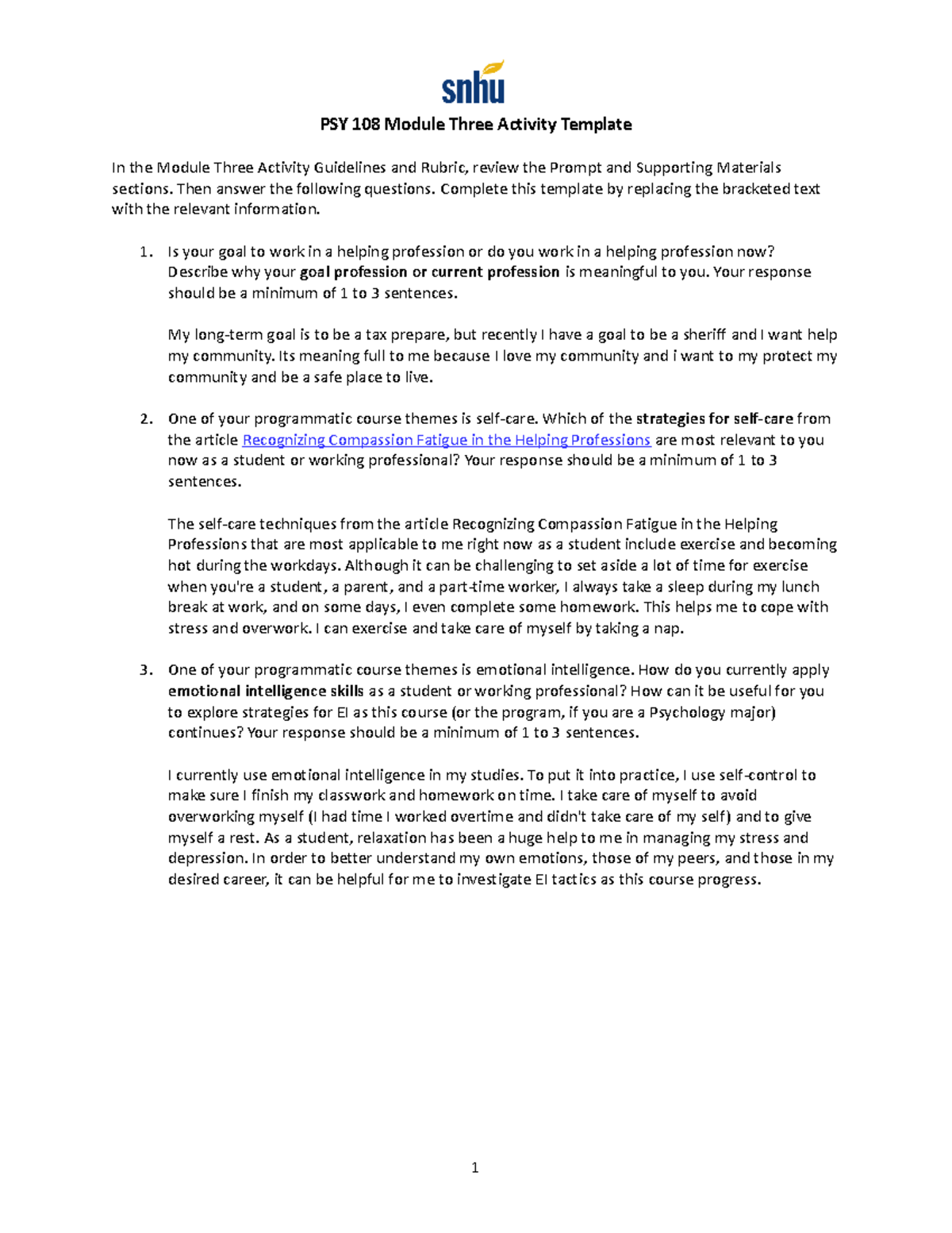 PSY 108 Module Three Activity - Then answer the following questions ...