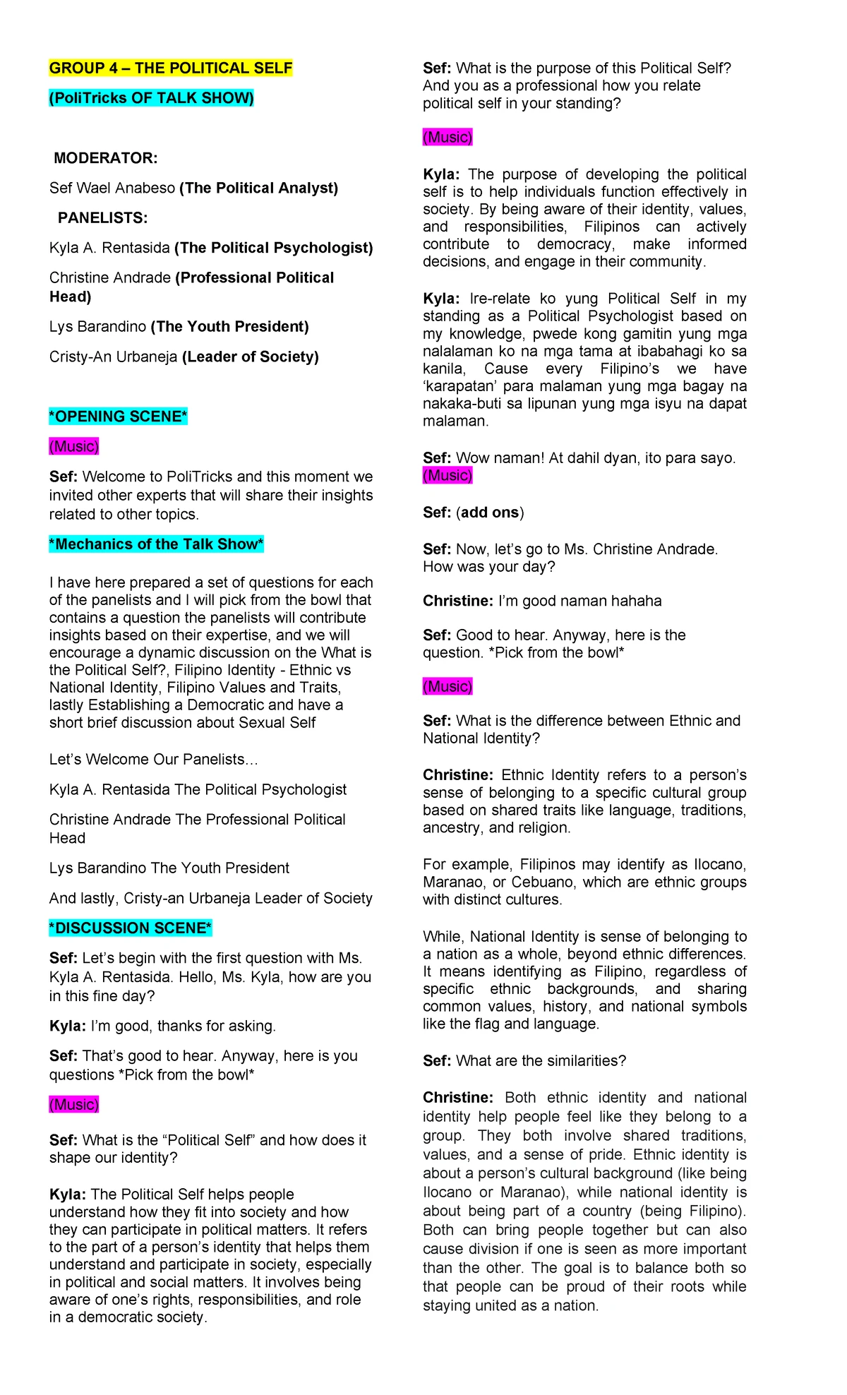 GROUP 4 POLITICAL SELF DISCUSSION SCRIPT (PoliTricks) - Studocu