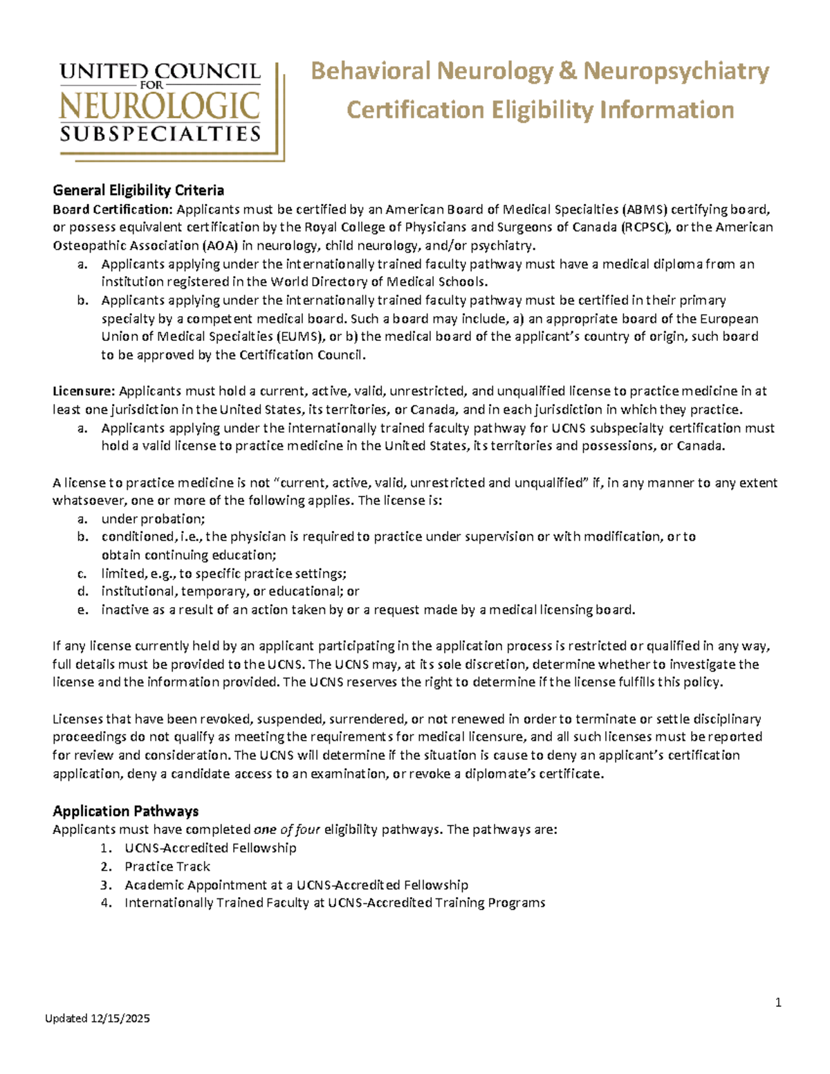 Behavioral Neurology & Neuropsychiatry Certification Eligibility ...