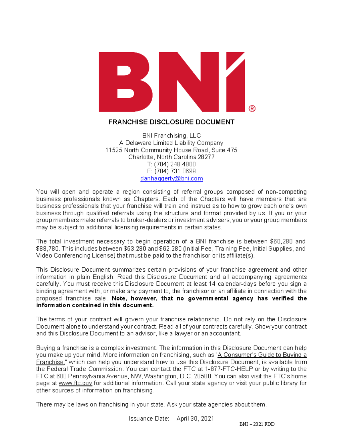 6.4 - BNI Franchise Disclosure Document Overview and Guidelines - Studocu
