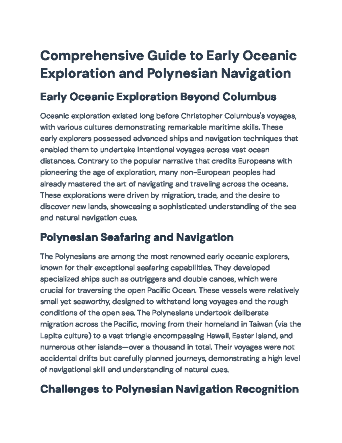 Comprehensive Guide to Early Oceanic Exploration & Polynesian Navigation - Studocu