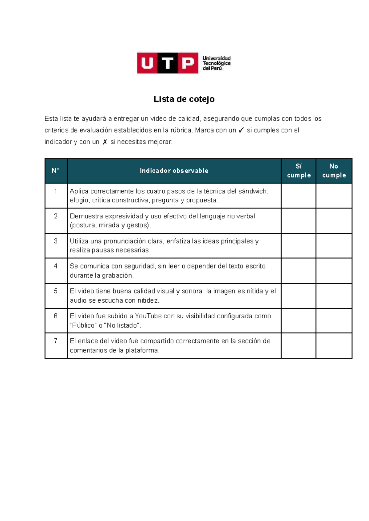 PA3 Lista de Cotejo para Entrega de Video de Calidad - Studocu