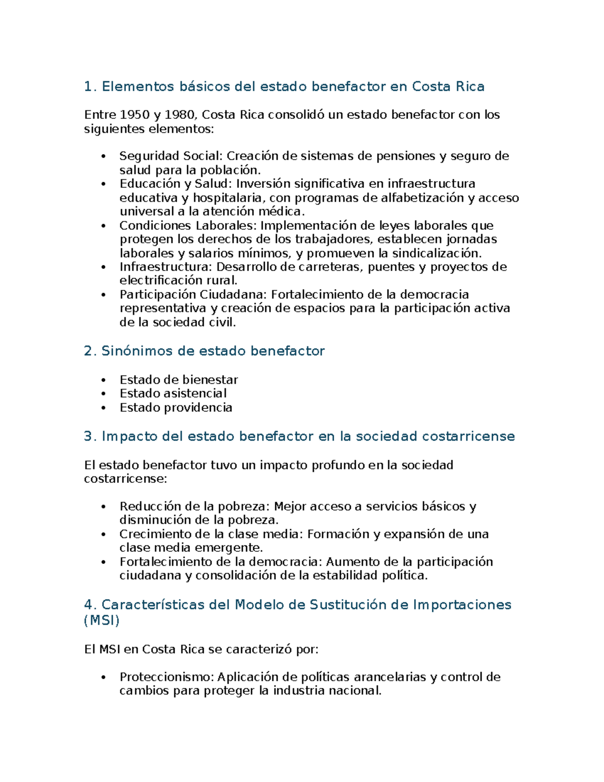 Resumen de Elementos del Estado Benefactor en Costa Rica (1950-1980 ...