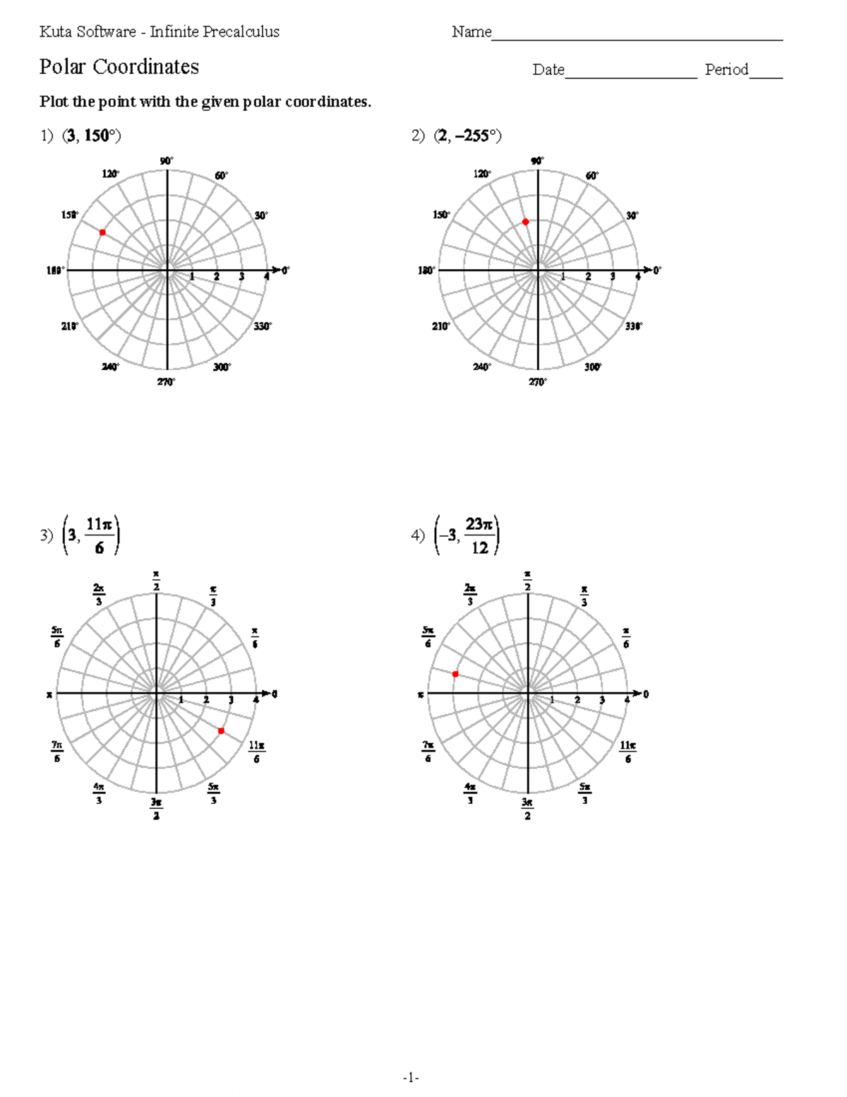 Polar Coordinates Worksheet - Key for Precalculus (KUTA) - Studocu
