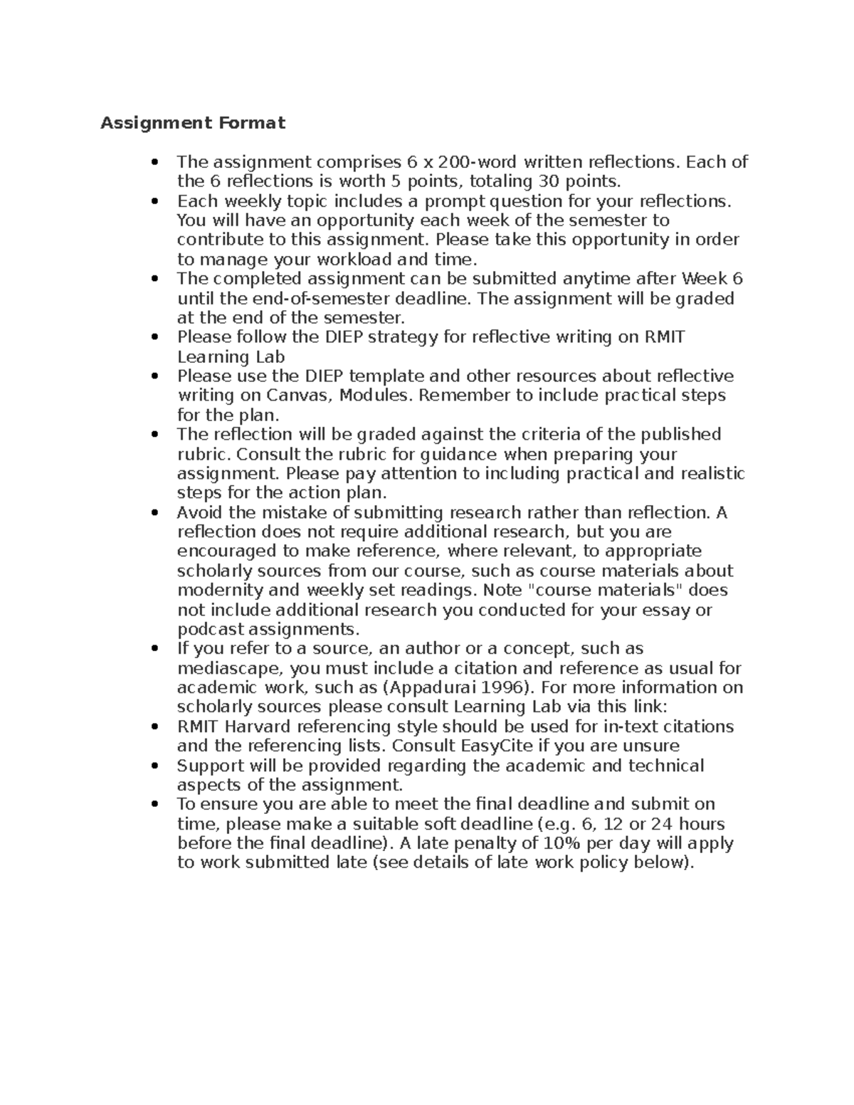 RMIT Reflective Writing Assignment Format and Guidelines - Studocu