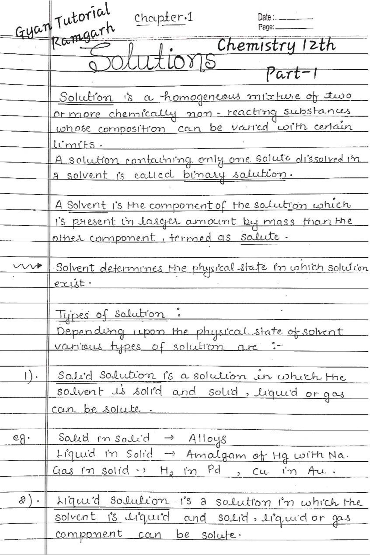 Chemistry Class 12: Solutions and Mixtures Study Notes - Studocu
