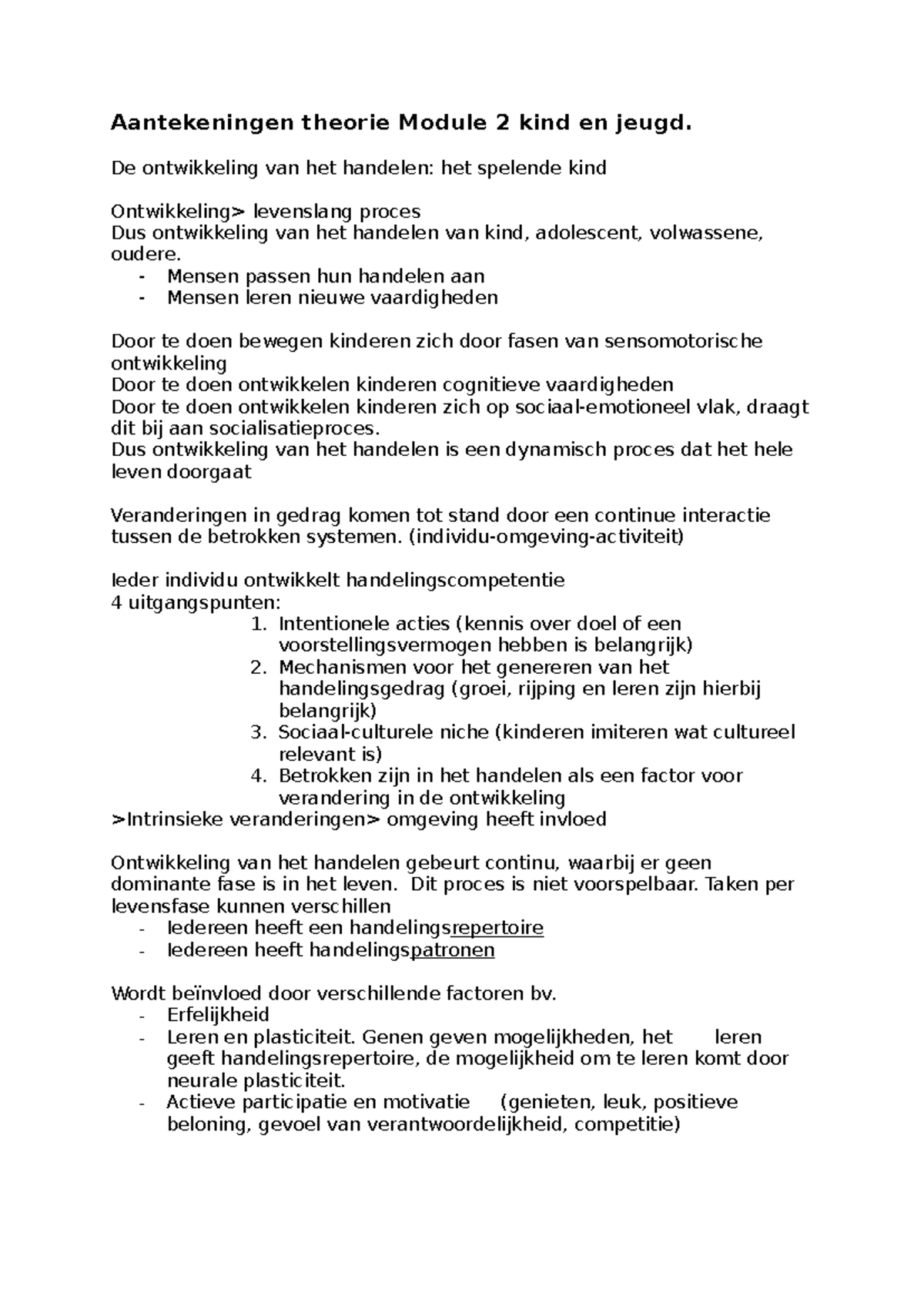 Theorie Module 2: Ontwikkeling van het Handelen bij Kinderen en Jeugd ...