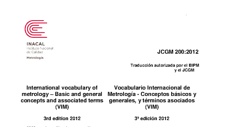 Vocabulario Internacional de Metrología (VIM) - JCGM 200:2012 - Studocu
