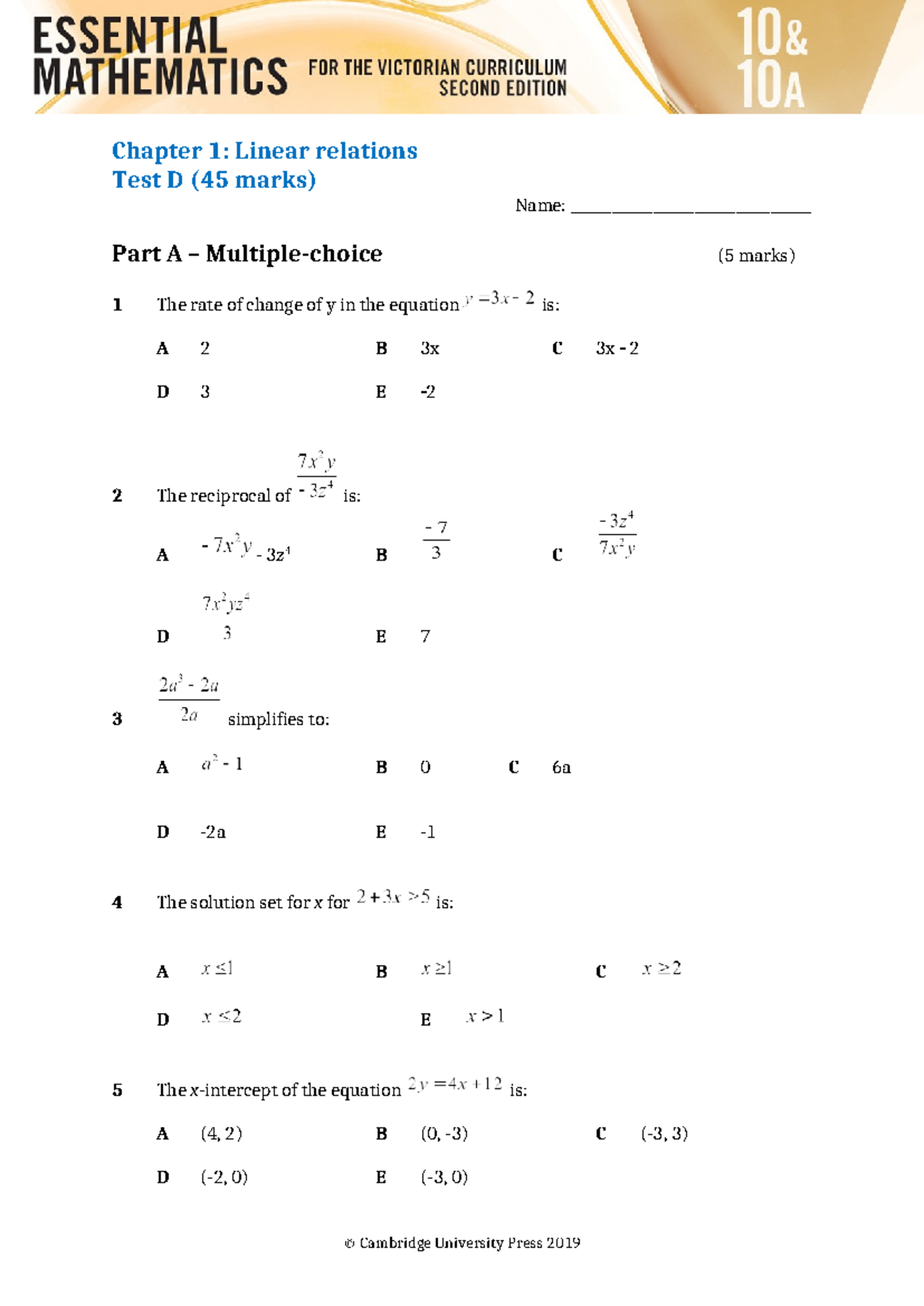 Chapter test 01D - revision material - Chapter 1: Linear relations Test ...