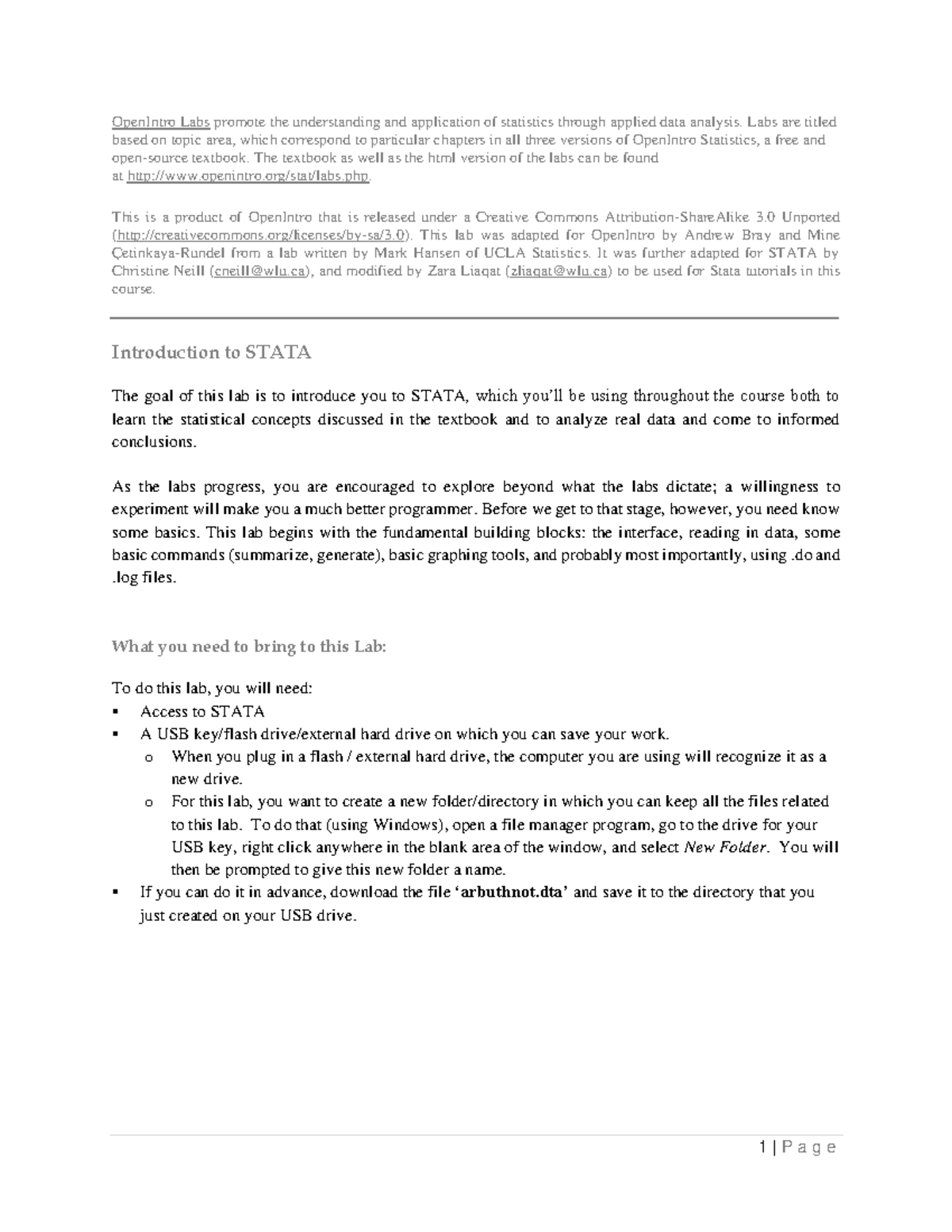 STATA Lab 1: Introduction to Data Analysis and Graphing Techniques - Studocu