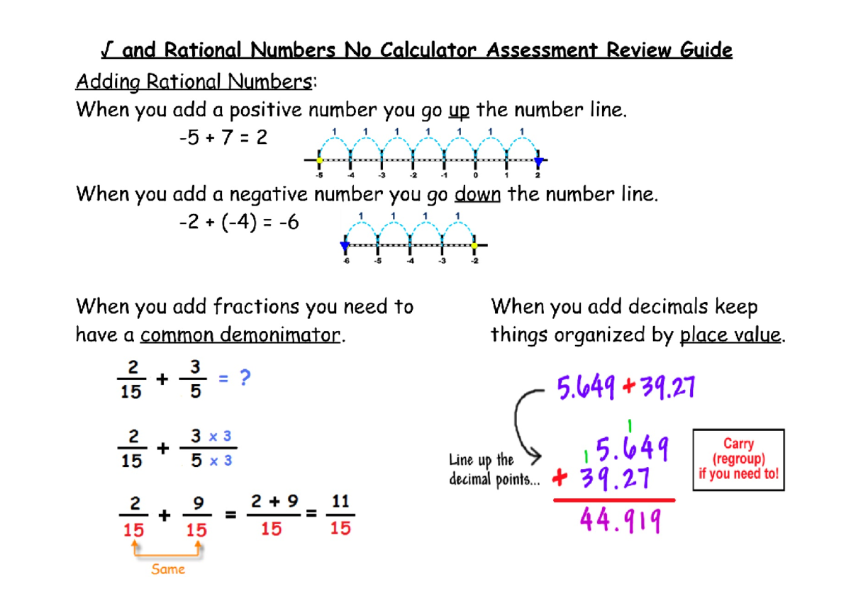 Rational Numbers No Calculator Assessment Study Guide - Studocu