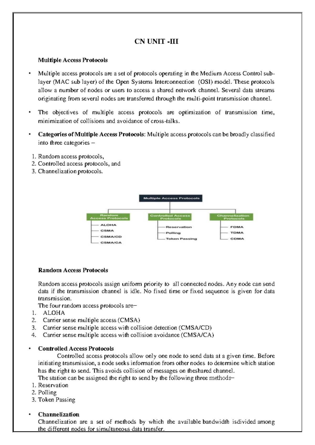 CN UNIT-III: Multiple Access Protocols in Computer Networks - Studocu