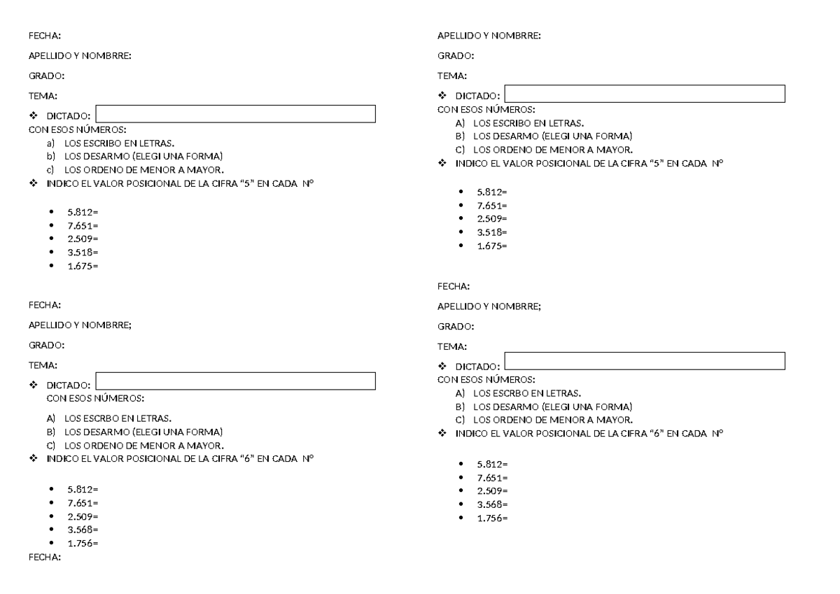 EVAL MAT 2023: Ejercicios de Numeración y Valor Posicional - Studocu