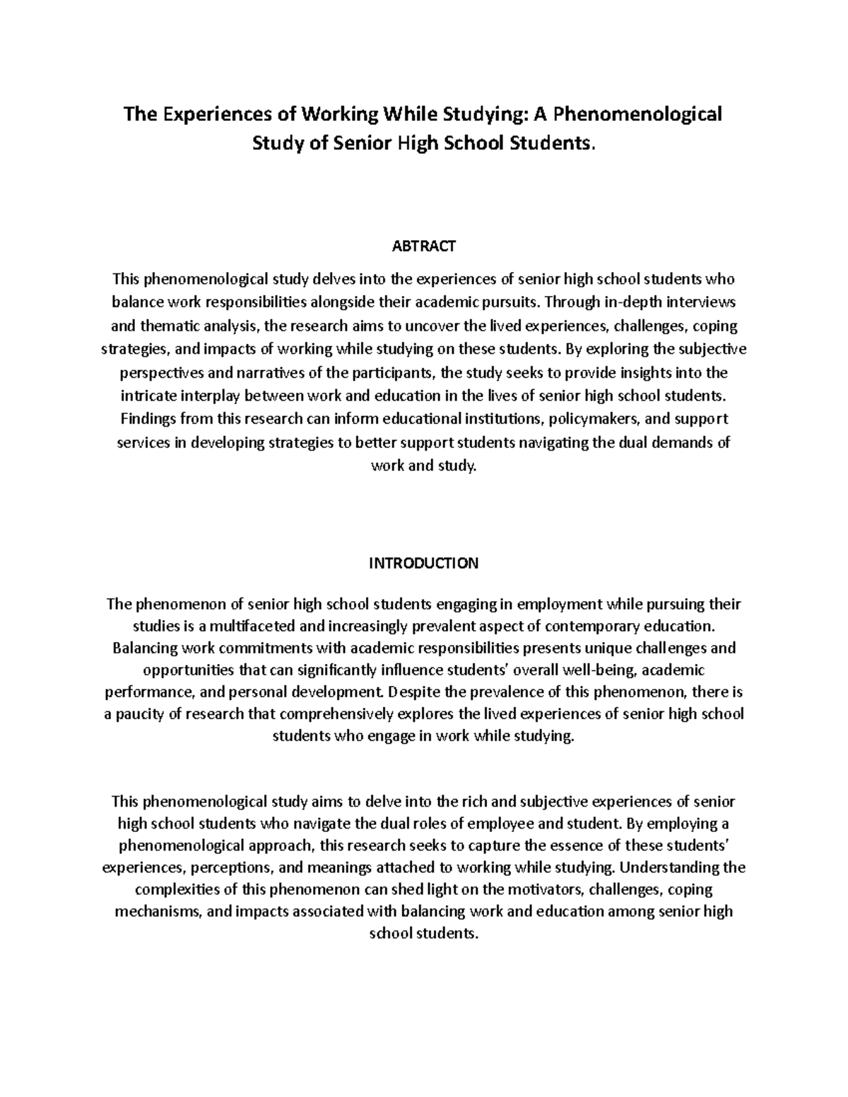 Experiences of Senior High School Students Balancing Work and Study ...