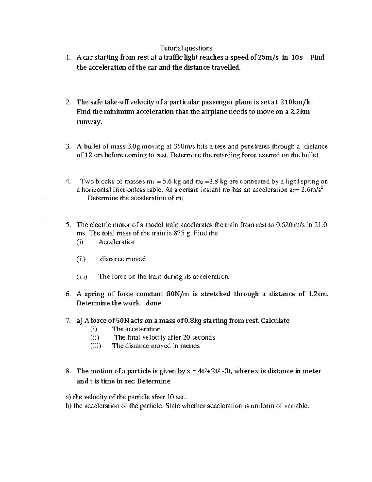 Physics A Tutorial Questions 24 - Tutorial questions A car starting ...