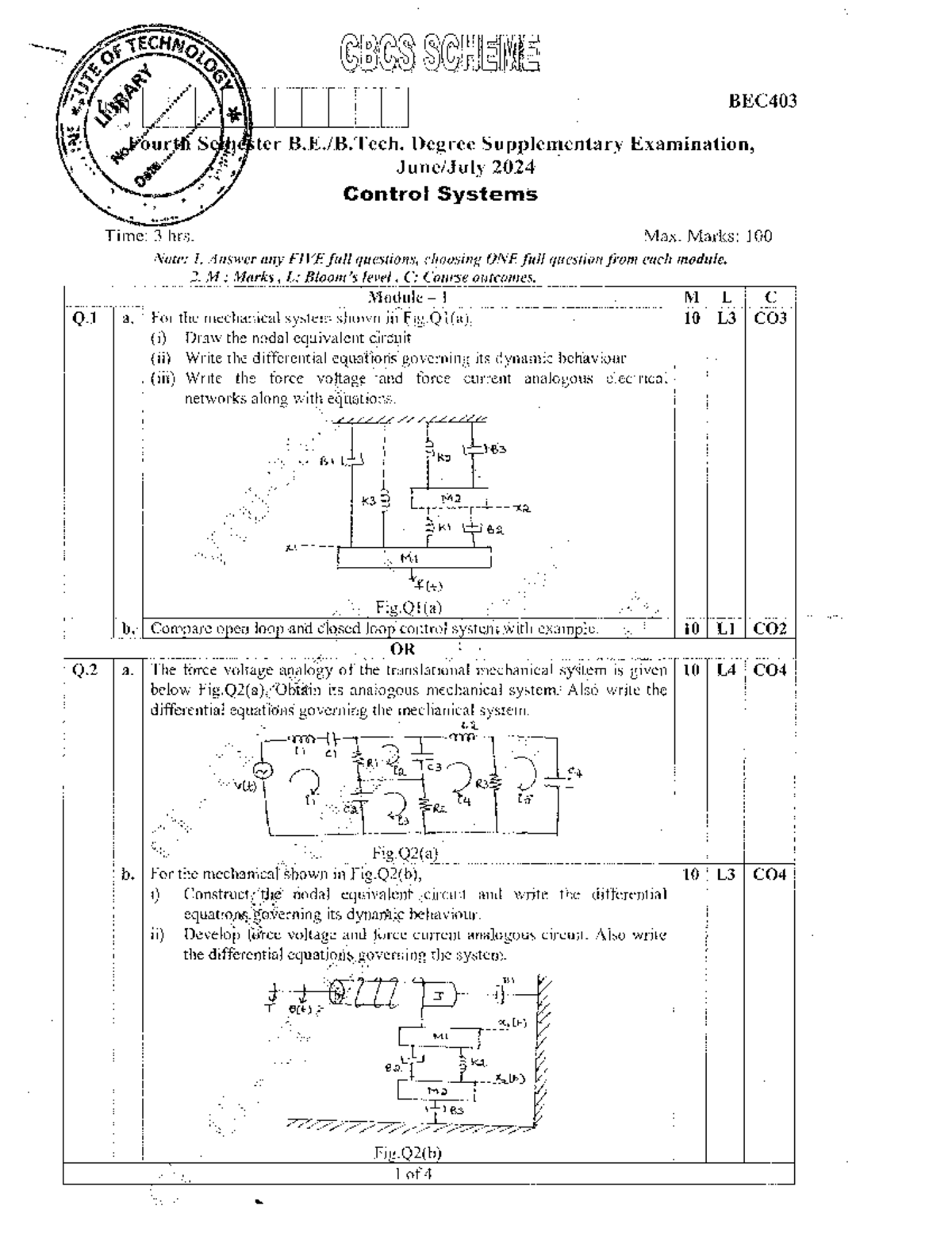 BEC403 Control Systems Model Question Paper - 4th Sem (CBCS Scheme ...