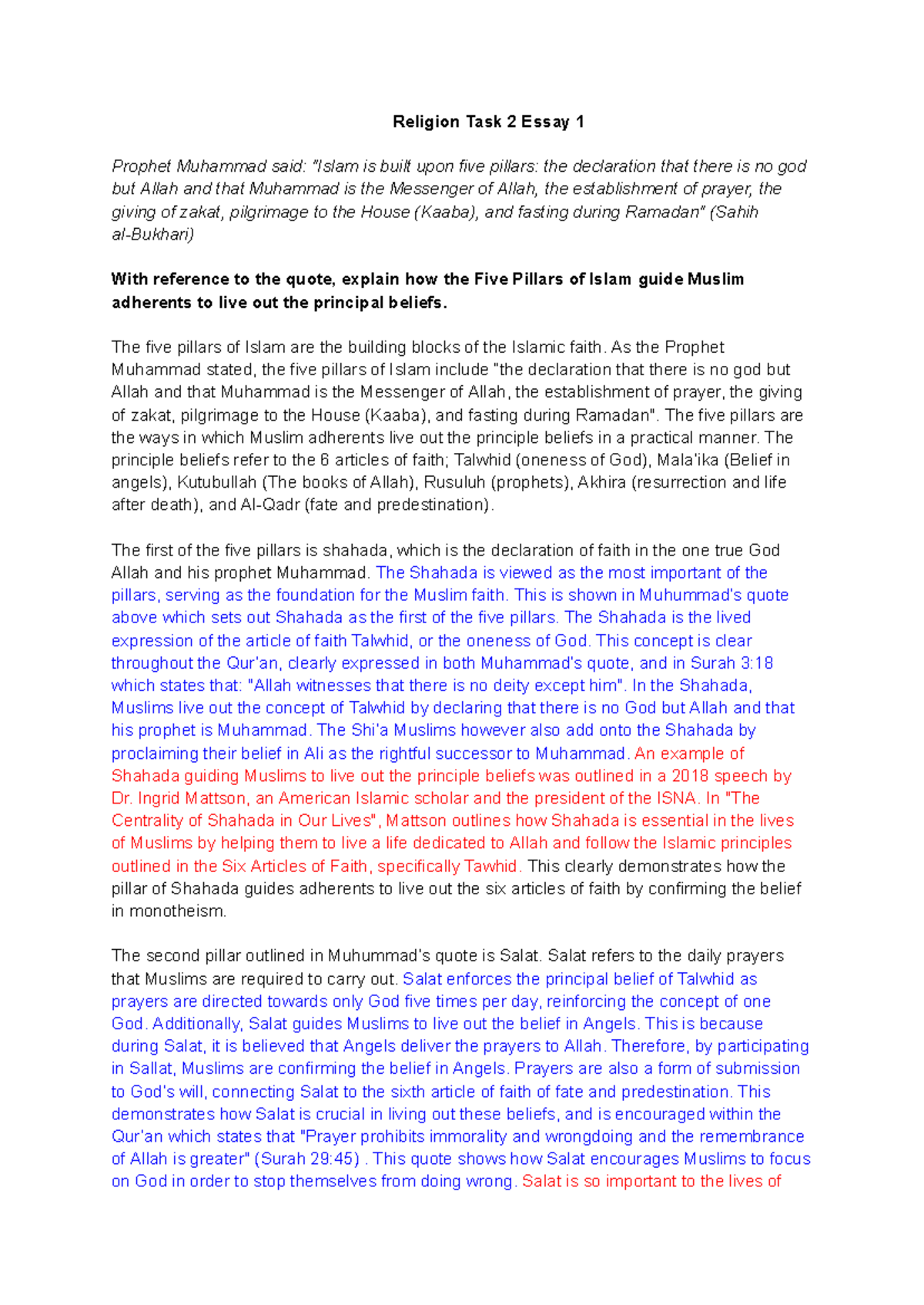 Essay - Muslims 5 Pillars & Principal Beliefs (REL101) - Studocu