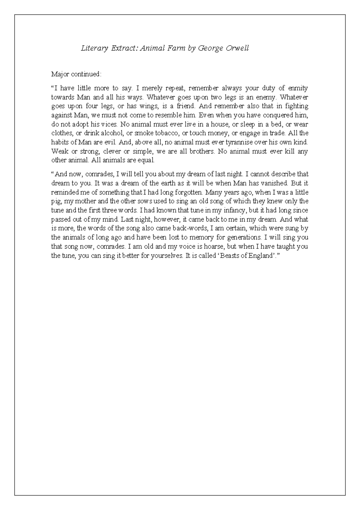 Animal Farm Extract: Key Themes and Messages in Orwell's Work - Studocu