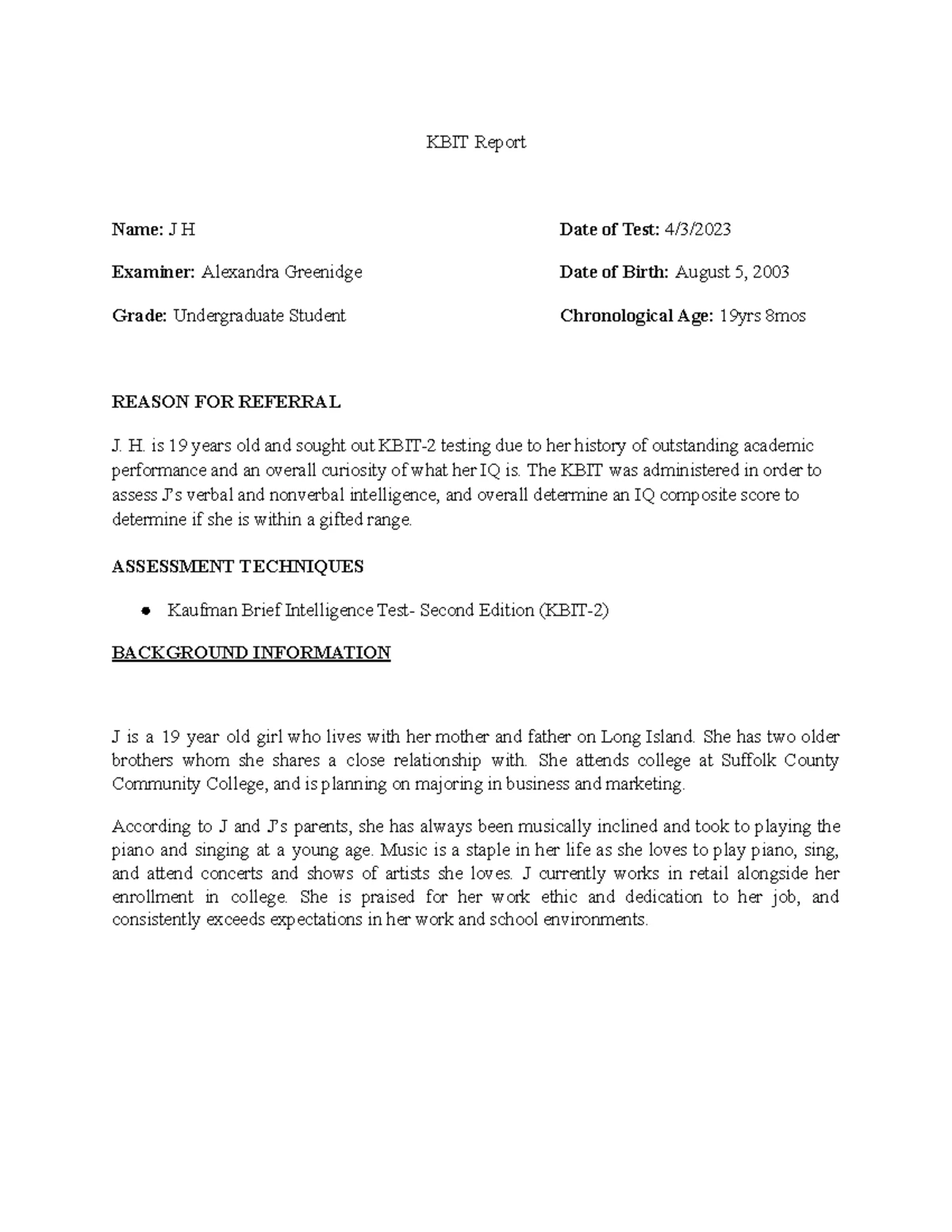 WIAT-4 Assessment Report for M: Evaluation Results & Recommendations ...