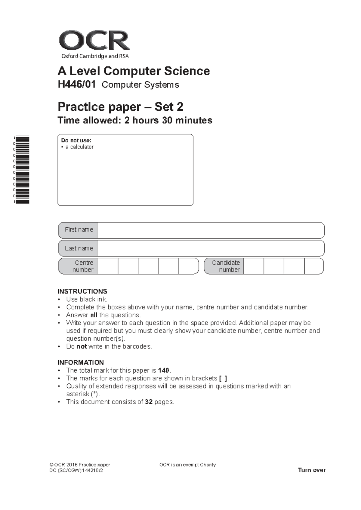 A Level Computer Science Practice Paper Set 2 (H44601) - Studocu