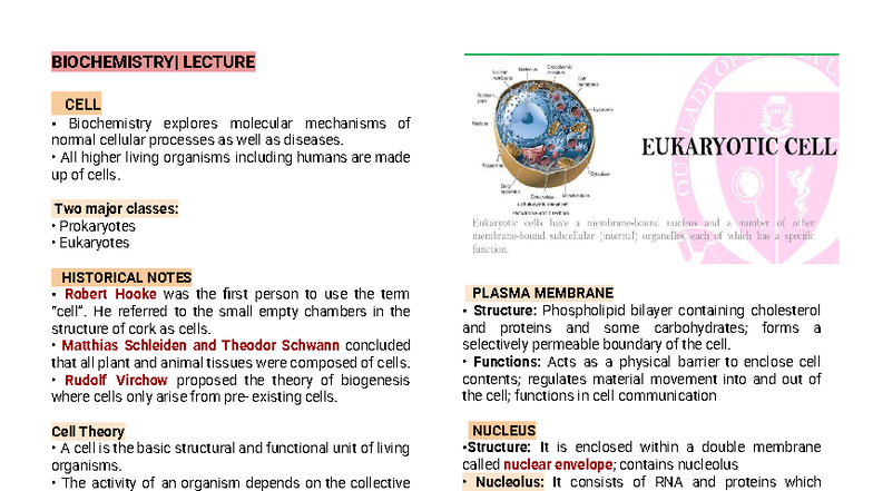 CELL CHEM123 LEC - Overview of Cellular Biochemistry and Structures ...