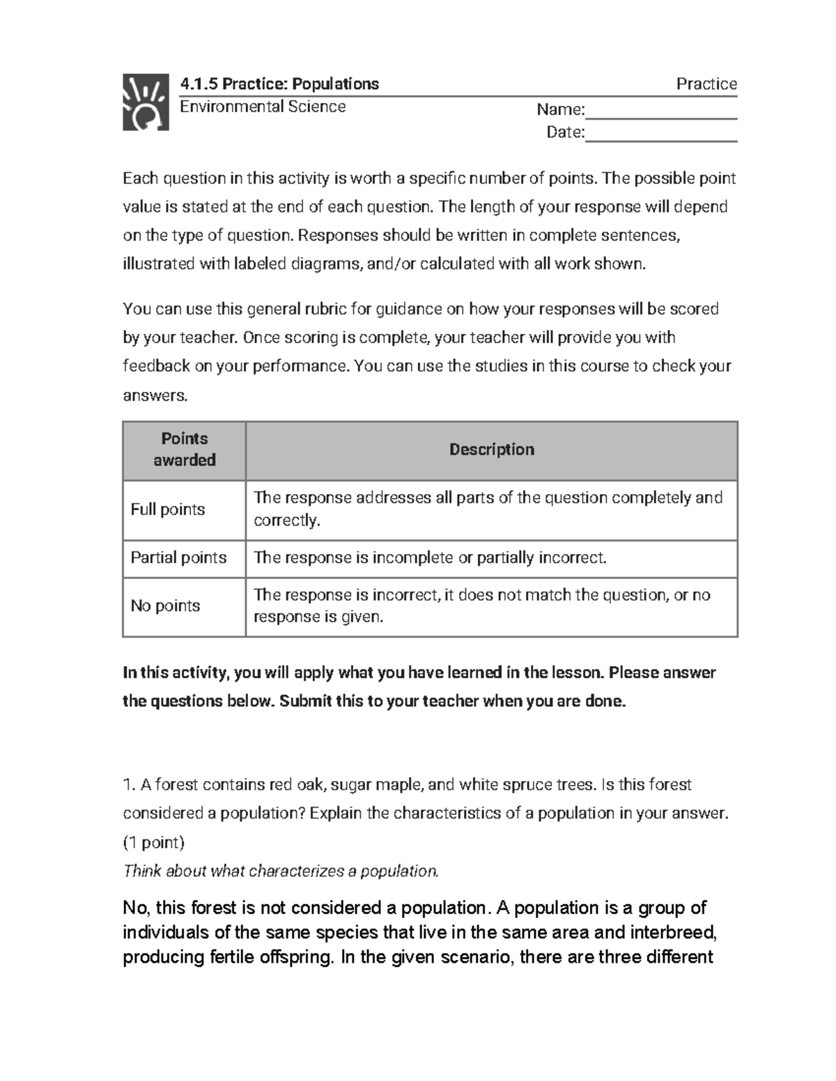 4.1.5 Practice - Populations (Practice) - 4.1 Practice: Populations ...