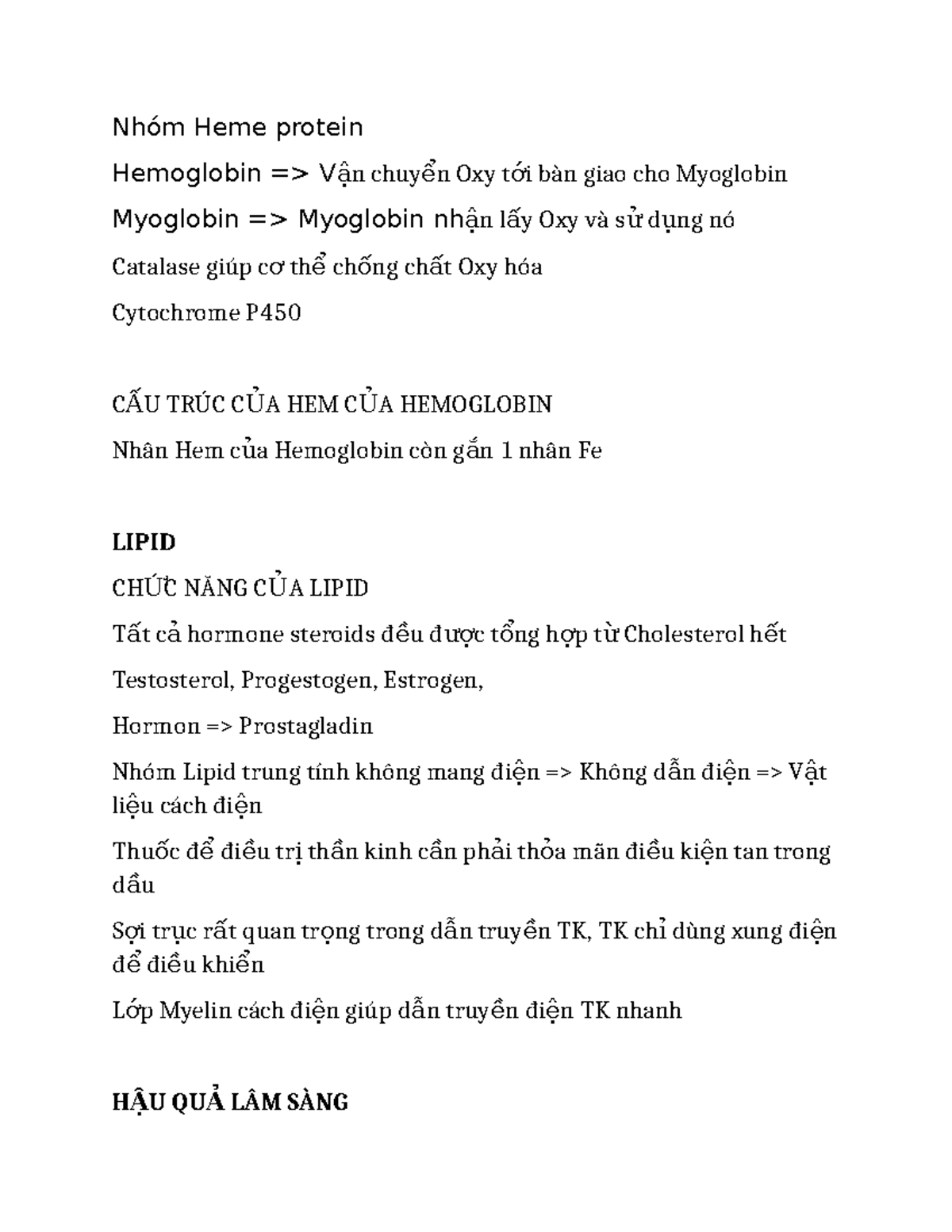 Nhóm Heme Protein và Chức Năng của Lipid trong Sinh Học - Studocu