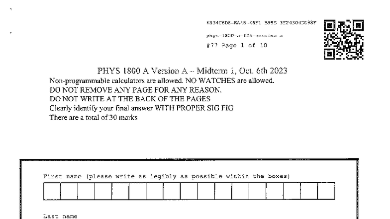 PHYS 1800 A Midterm 1 Version A Solutions and Answers - Studocu
